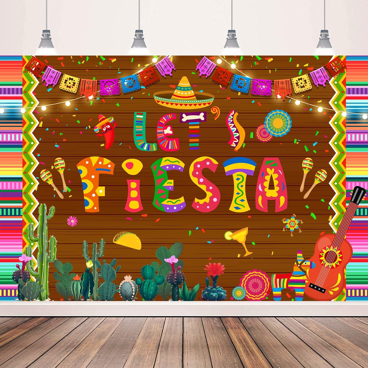 Amazon.com : SZTZPW Fiesta Party Decorations Backdrop, 5x3Ft Lets ...