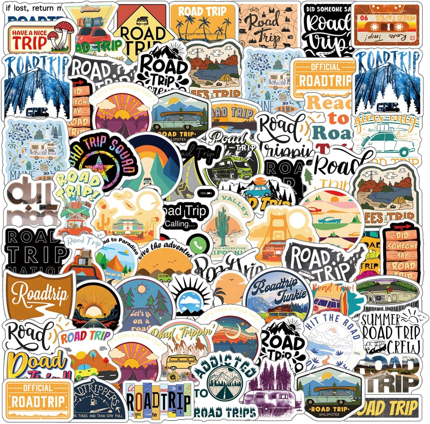 Amazon.com: 61Pcs Road Trip Stickers Pack,Cartoon Aesthetic Vinyl ...