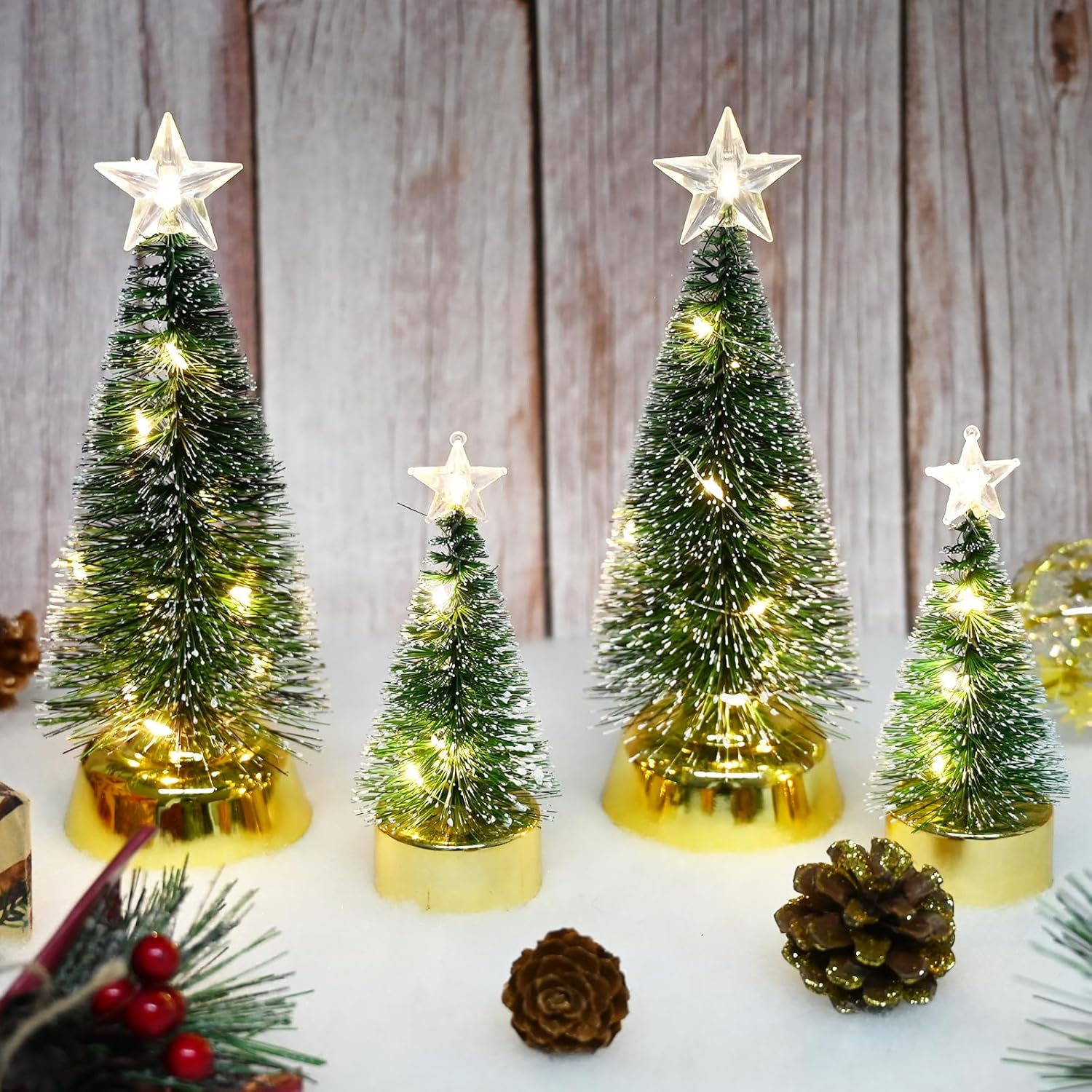 4 Pcs Mini Christmas Tree with Lights, Small Artificial Xmas Tree ...