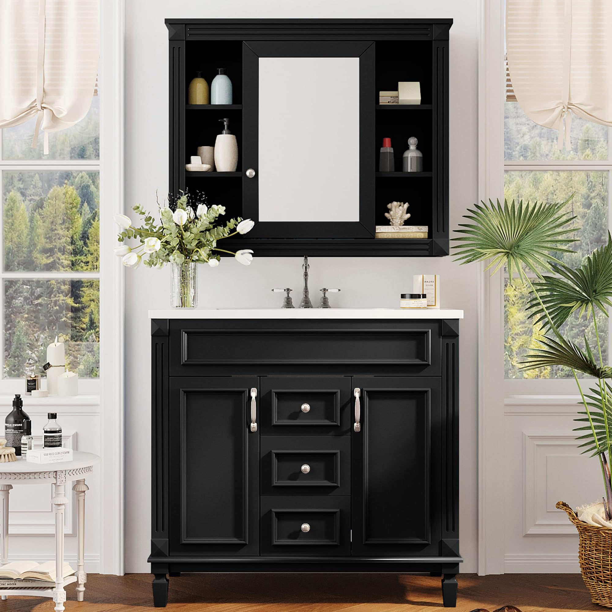 Amazon.com: Marzzi 36" Bathroom Vanity with Sink & Matching Medicine Cabinet, 36 inch Bathroom ...