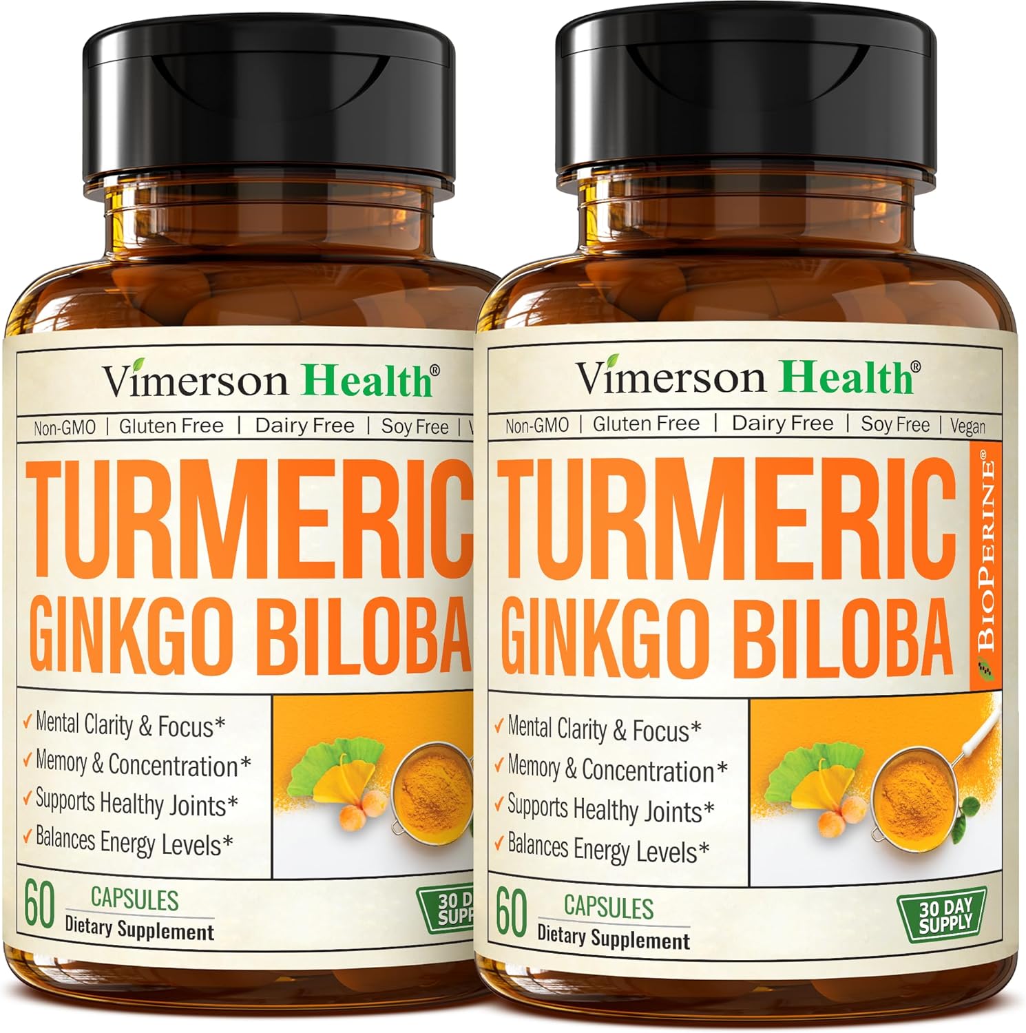 Amazon.com: Ginkgo Biloba and Turmeric Curcumin Supplement w/Black ...