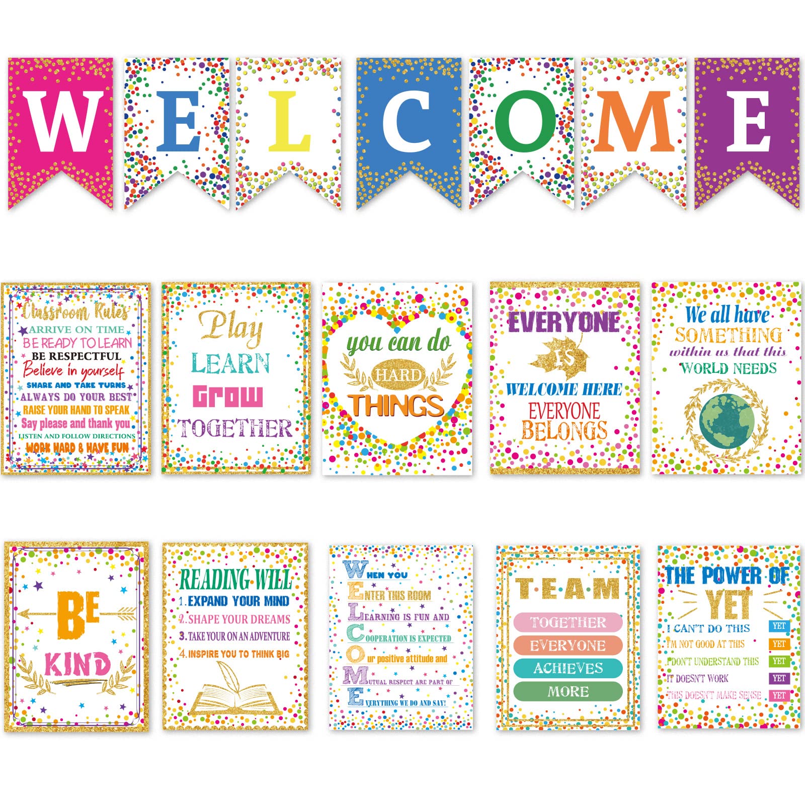 Buy 17 Pieces Confetti Classroom Motivational s Welcome Decor Signs For ...