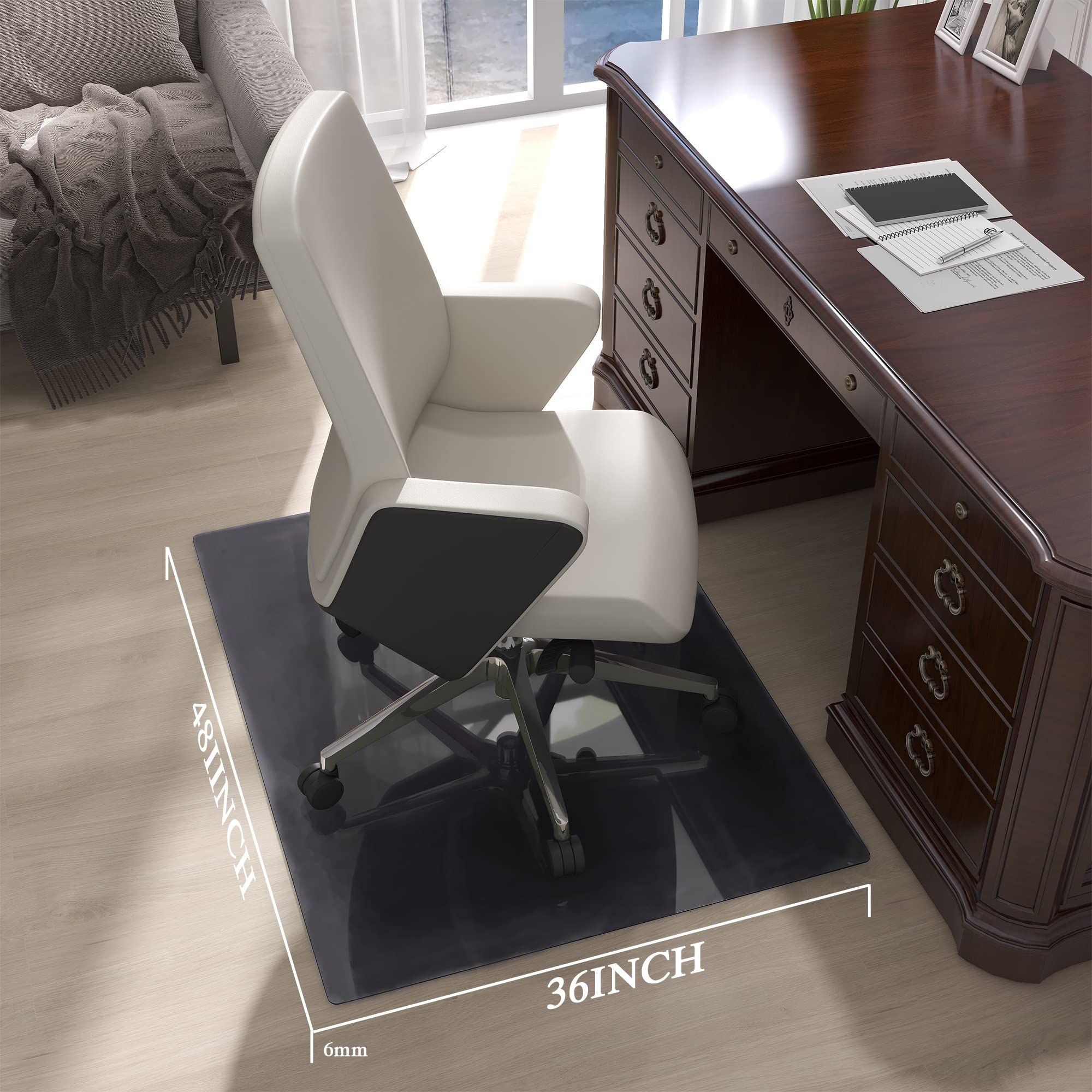 Natsukage Glass Chair Mat 36" x 48" 1/4" Thick Tempered Glass Office ...