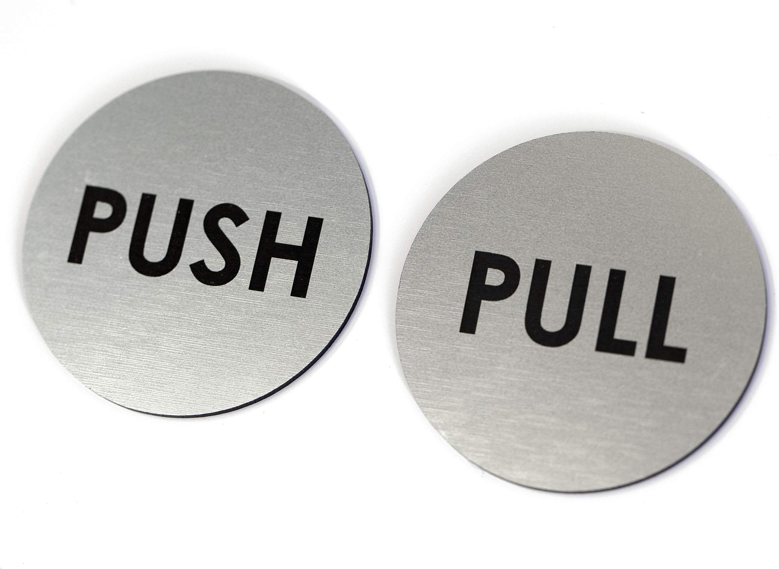 Amazon.com: Brushed Silver Push Pull Door Signs | Set of 2 | 2" Round ...