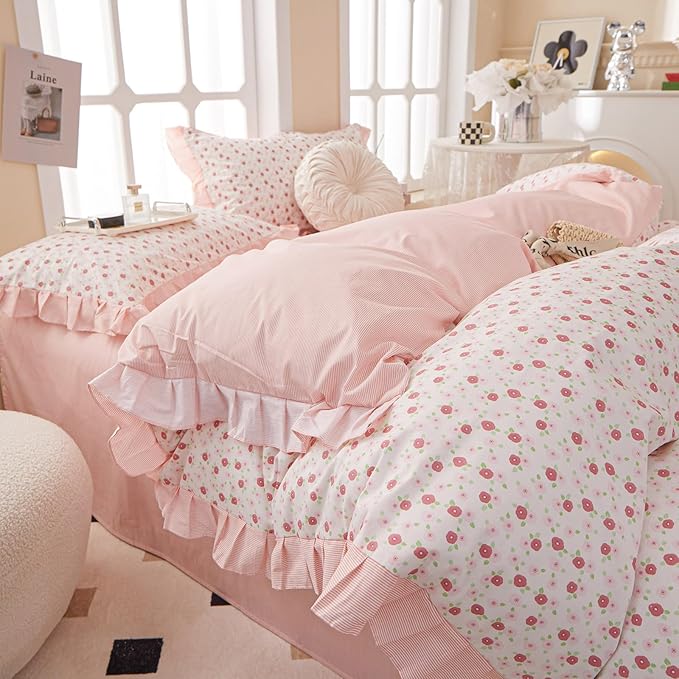 Amazon.com: EAVD French Style Garden Pink Floral Comforter Set Twin XL ...