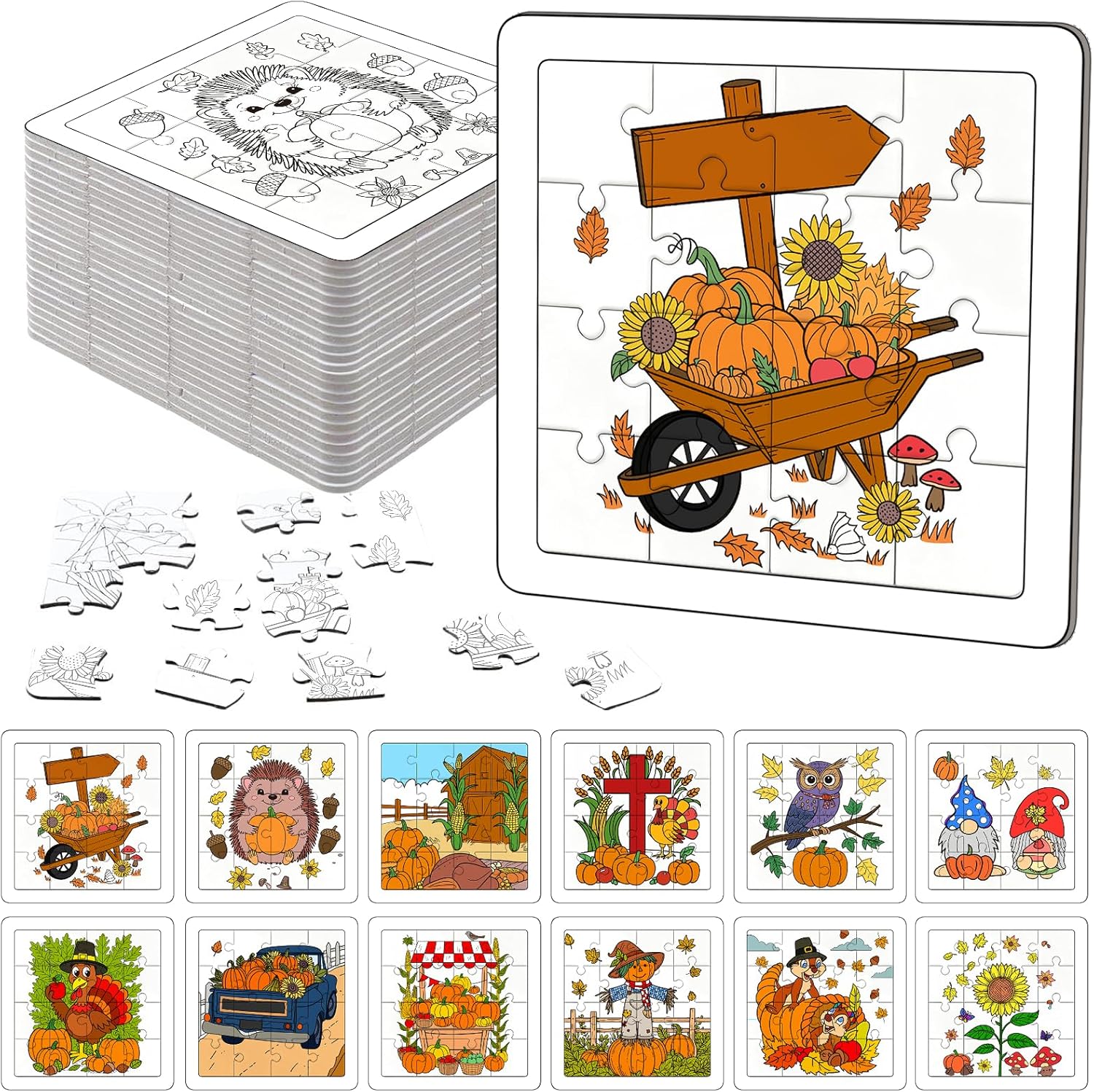Amazon.com: HABDJILTY 24 Pack Fall Thanksgiving Color Your Own Puzzles ...