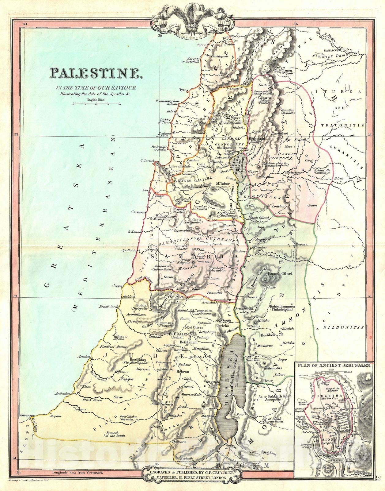 Amazon.com: Historic Map : Palestine, Israel or The Holy Land in ...