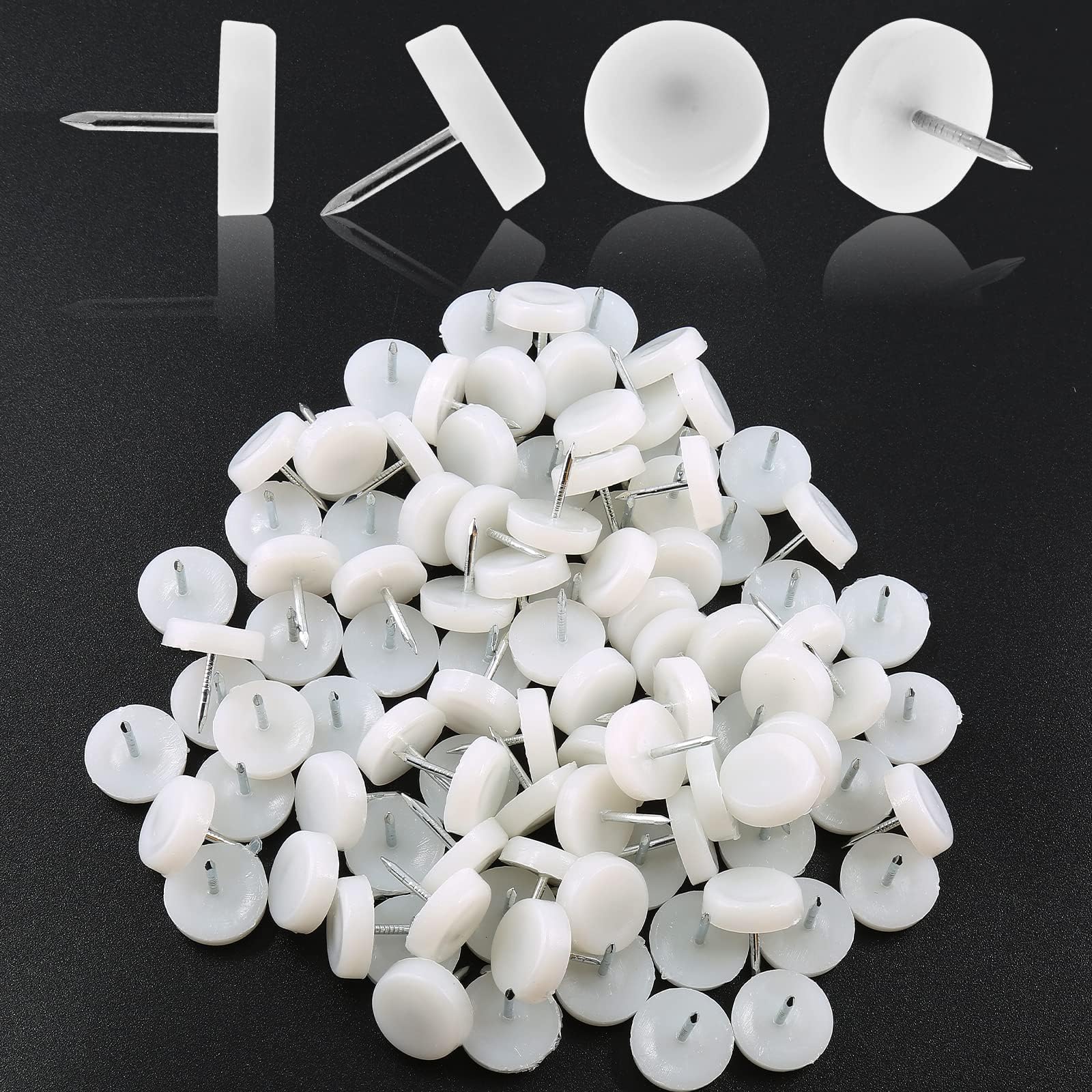 Antrader 100-Pack 5/8" Dia. Nylon Slider Glides Nail-on Furniture Table ...