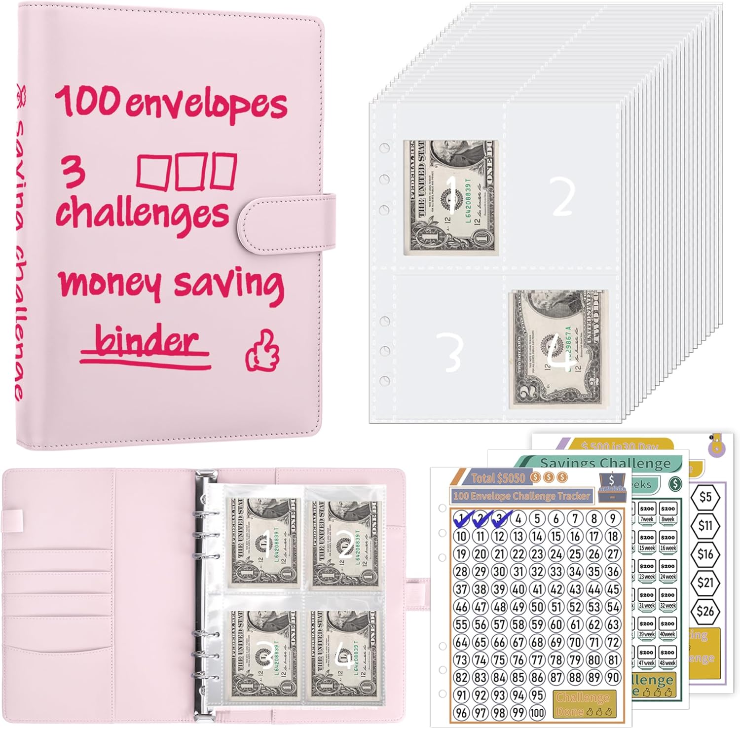 HAUTOCO 100 Envelope Challenge Binder to Save 5,050, Savings Binder ...
