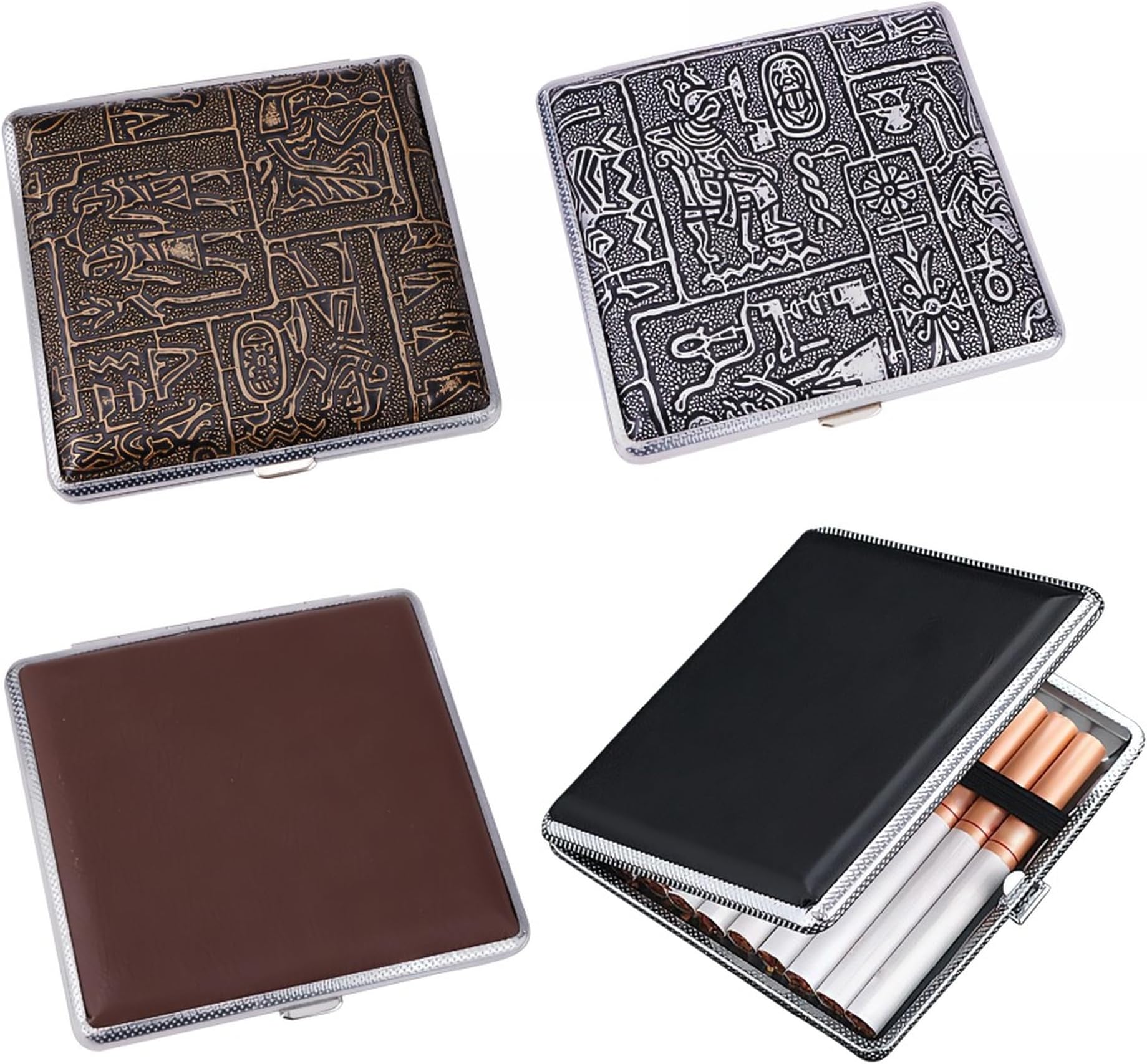 4 Pack Cigarette Case Metal Cigarette Box with Leather Surface, Stylish ...