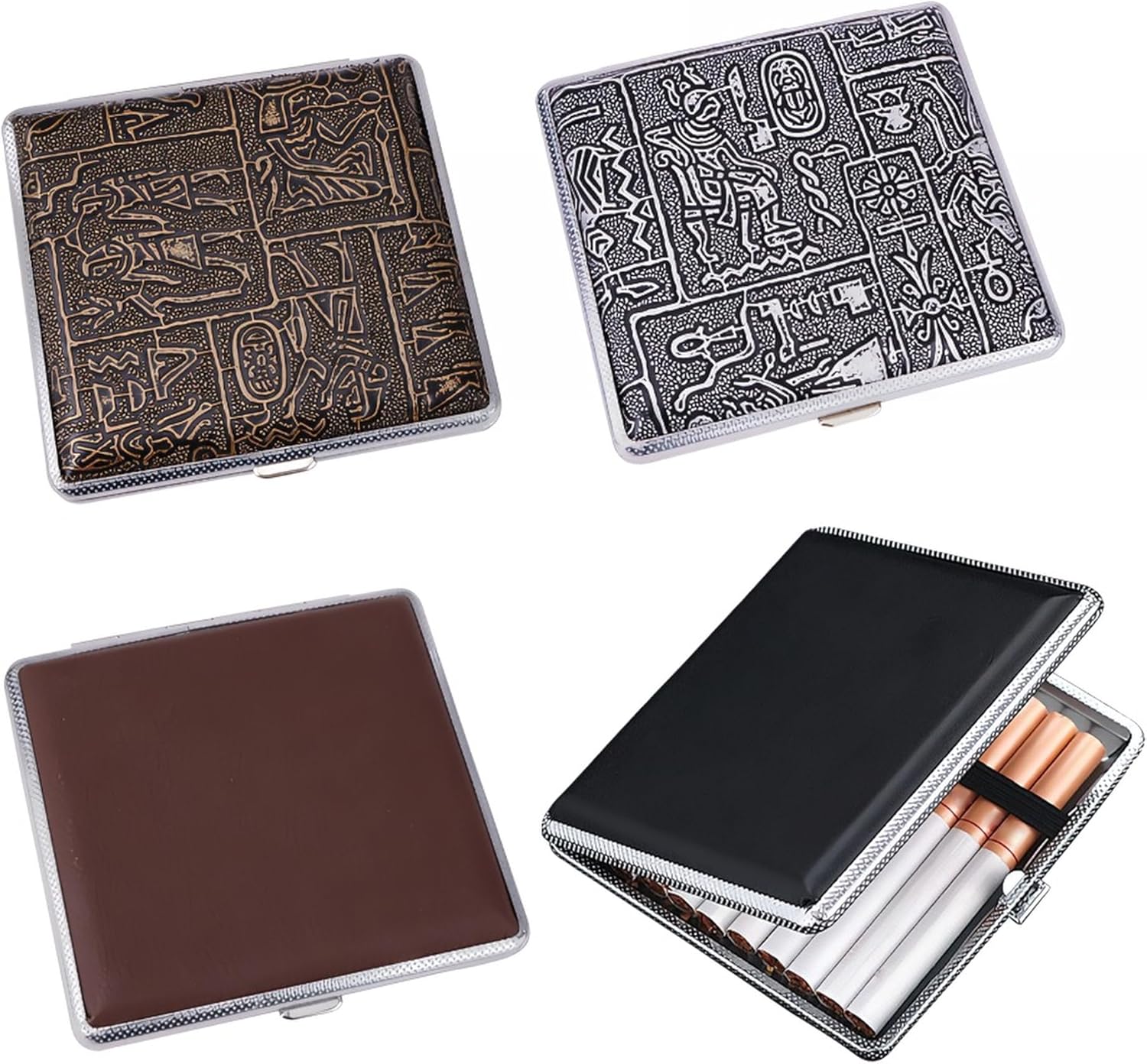4 Pack Cigarette Case Metal Cigarette Box with Leather Surface, Stylish ...