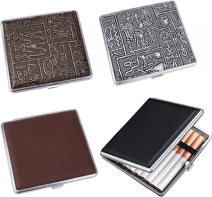 TIESHUO 4 Pack Metal Cigarette Case with Leather Surface, Holds 20 ...