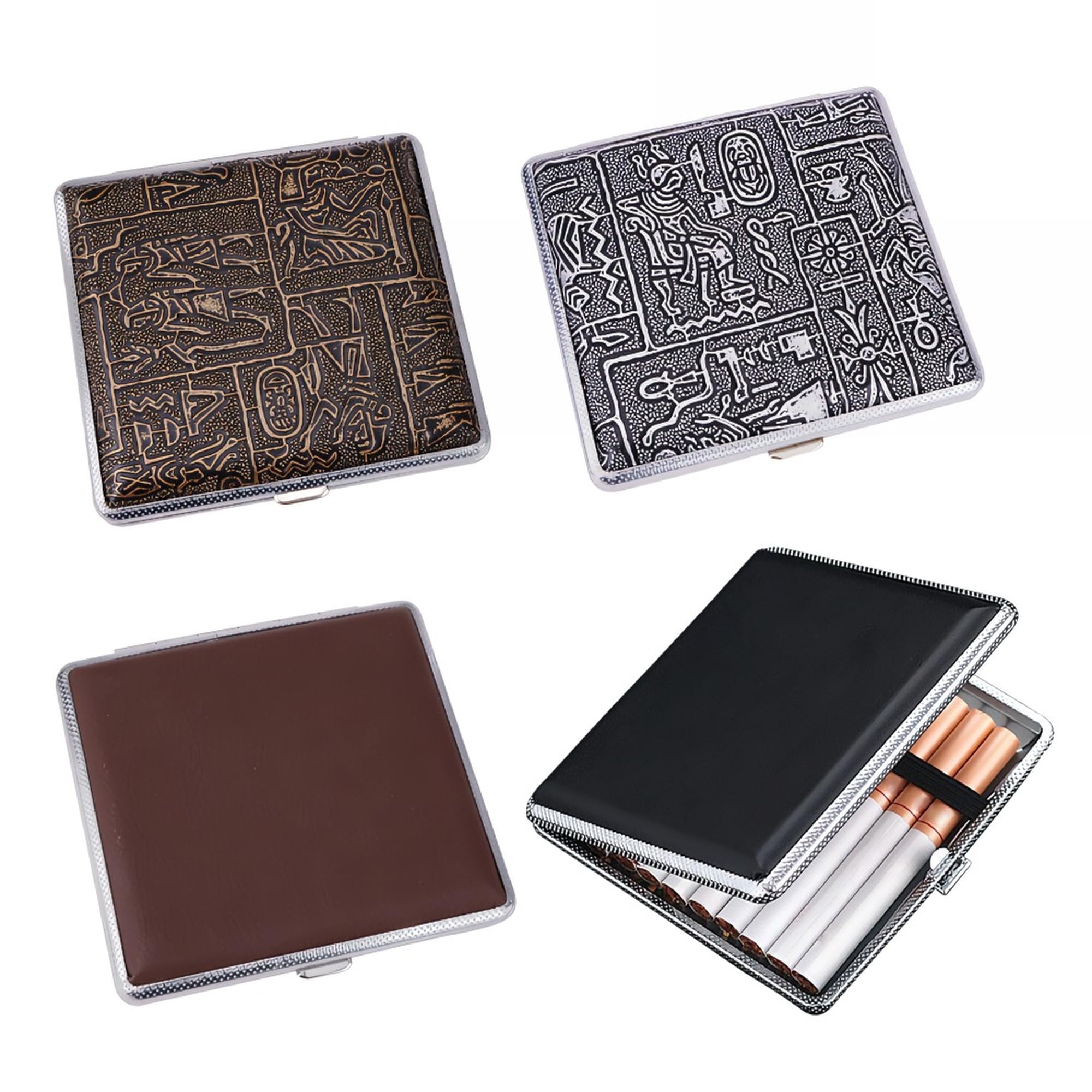4 Pack Cigarette Case Metal Cigarette Box with Leather Surface, Stylish ...