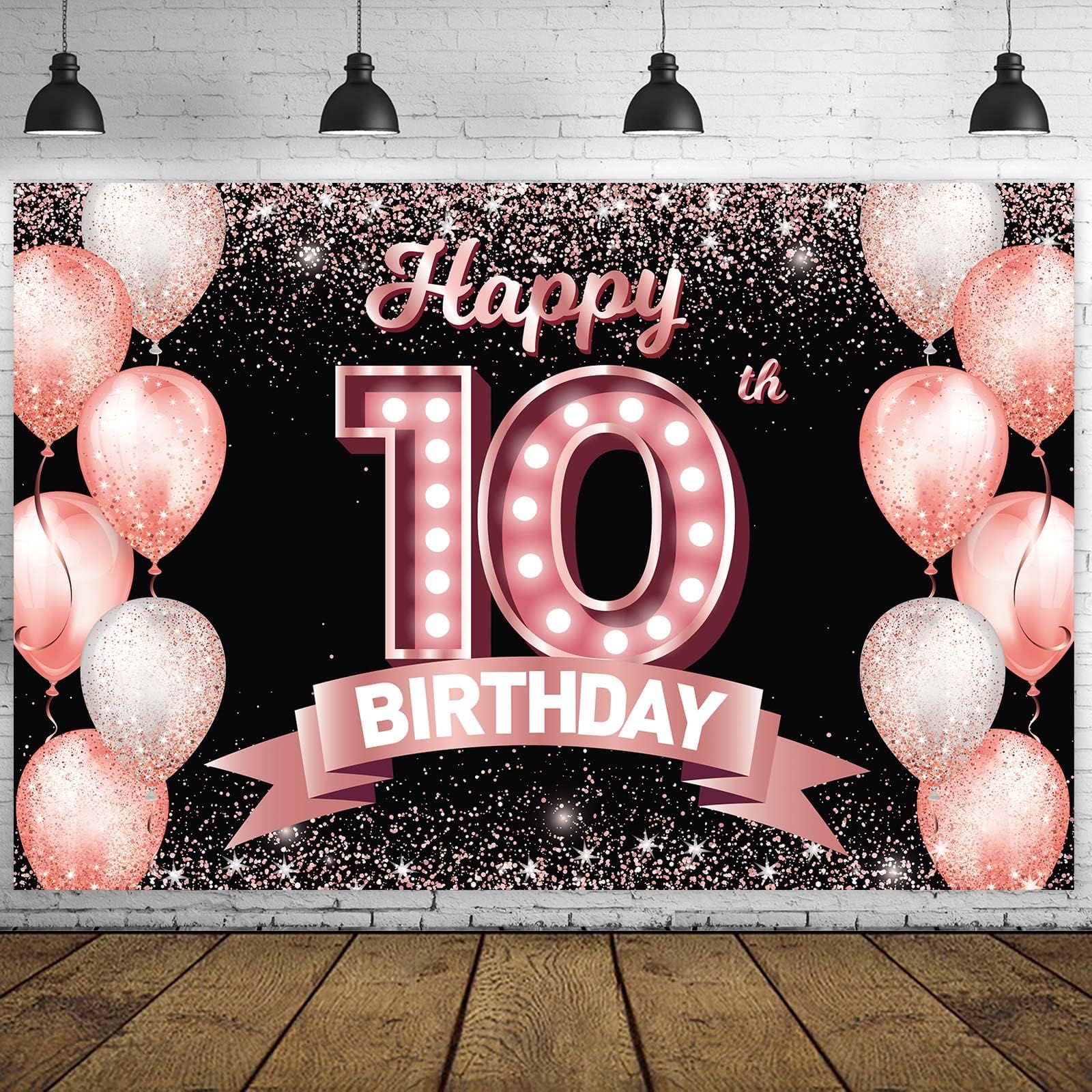 Amazon.com: Happy 10th Birthday Rose Gold Banner Backdrop Cheers to 10 ...