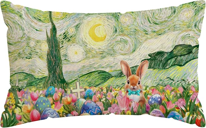Amazon.com: ZAEW Eggs Flowers Bunny Oil Painting Starry Night Sky Moon ...