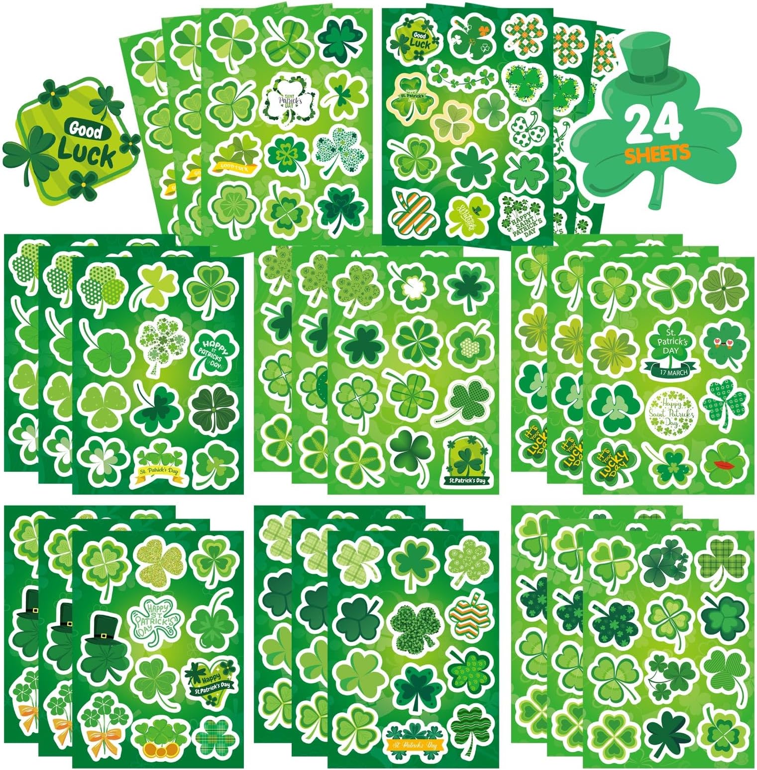Amazon.com: 16 Sheets St.Patricks Day Stickers, 192 Pcs Shamrock Clover ...