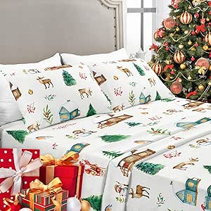 Amazon.com: YIYEA Christmas Queen Sheet Set, Luxury 1800TC Double ...