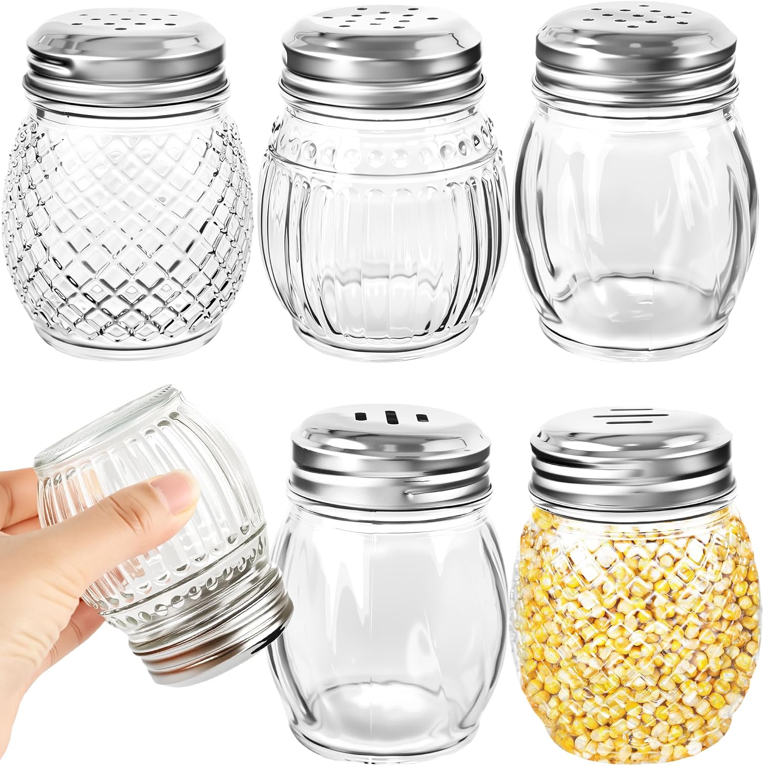 Amazon.com: 6 Pack 6 Ounces Glass Spices Shaker with Perforated Lid ...