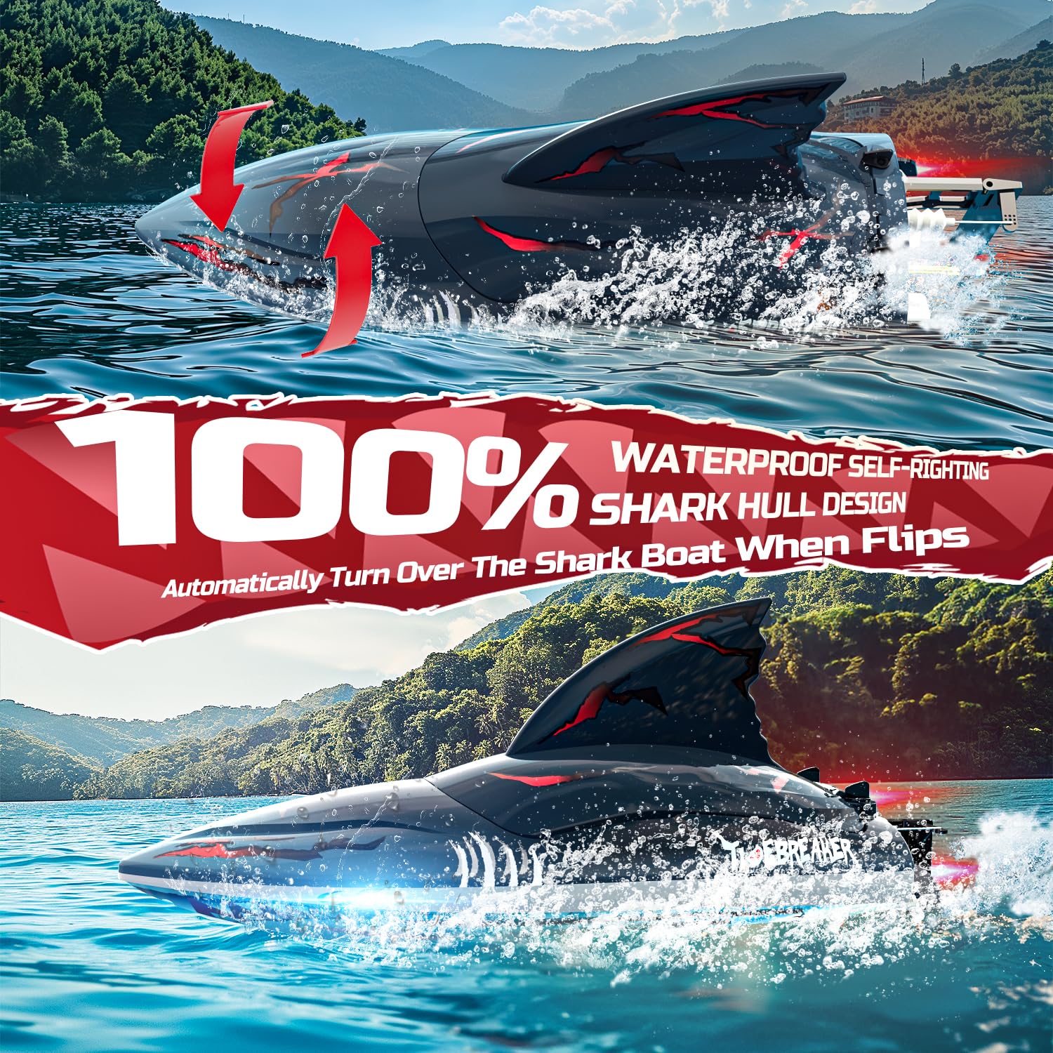 Snapklik.com : DEERC Fast Brushless RC Shark Boat For Adults, 30+MPH 3S ...