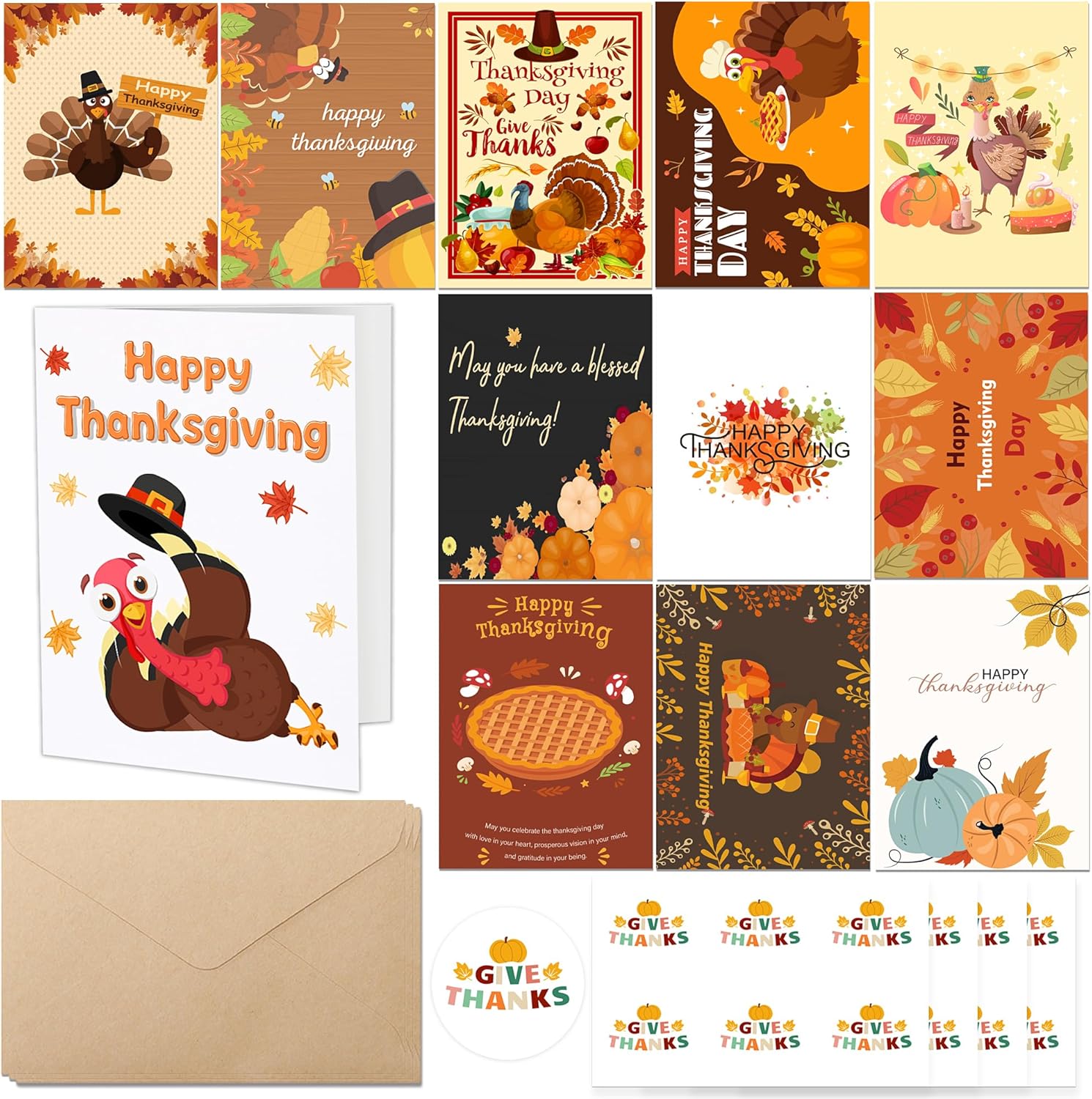 Amazon.com : Thanksgiving Cards with Envelopes- 24PCS Thanksgiving ...