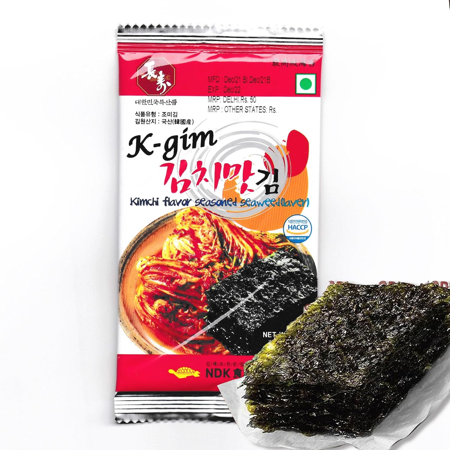 K-gim Mini Kimchi Flavour Seasoned Seaweed (Pack of 21 x 2 g) : Amazon ...
