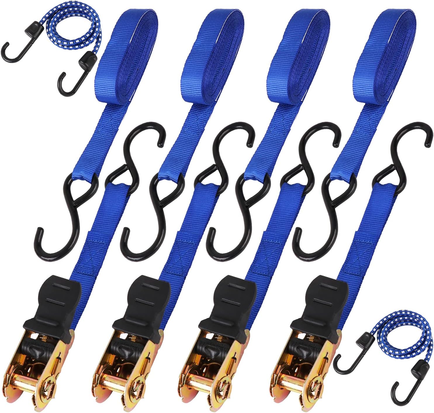 HORUSDY 4-Pack Ratchet Straps, 2,200 LB Break Strength,15FT(4.57M ...