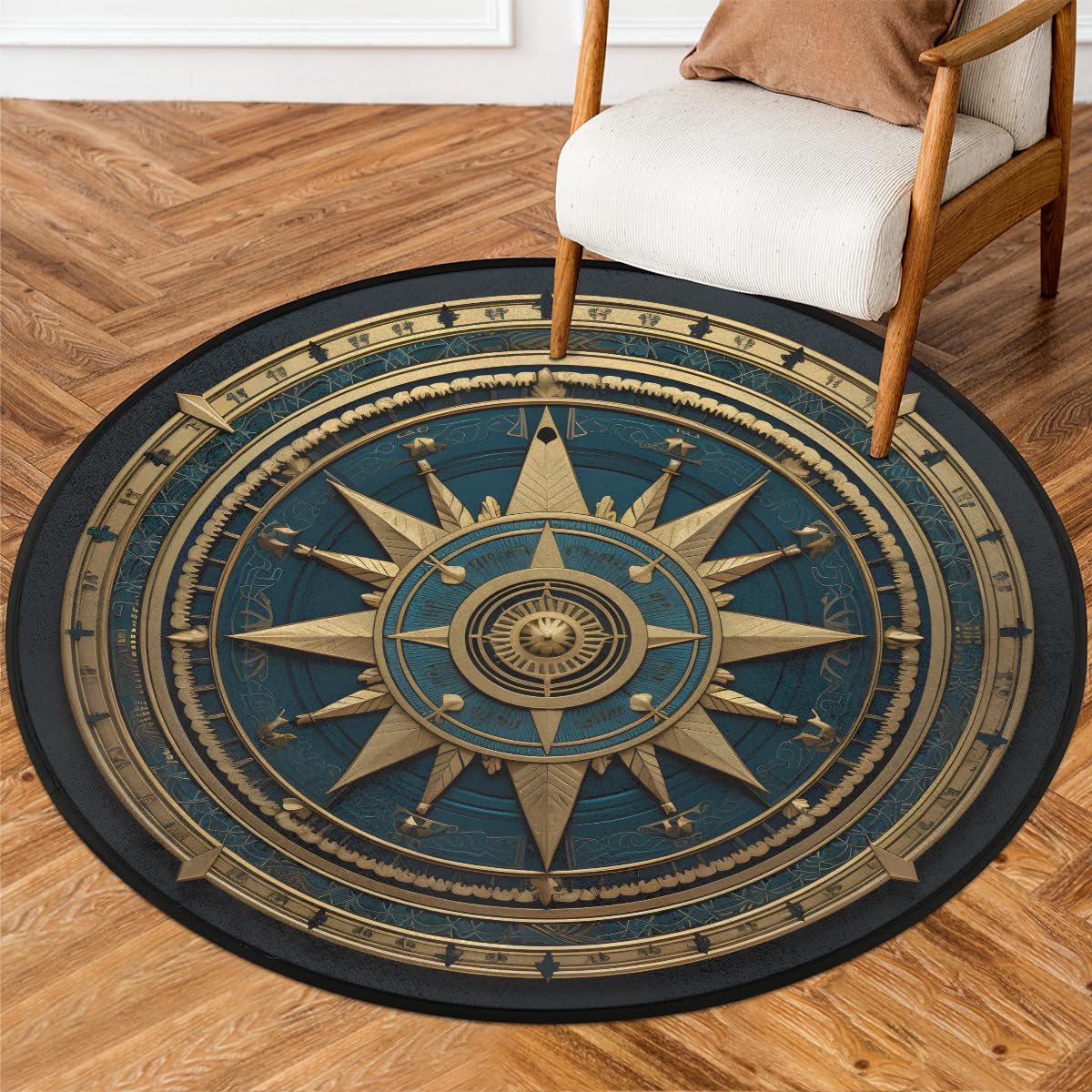 Amazon.com: Compass Nautical Round Area Rug, Compass Pattern Non-Slip ...