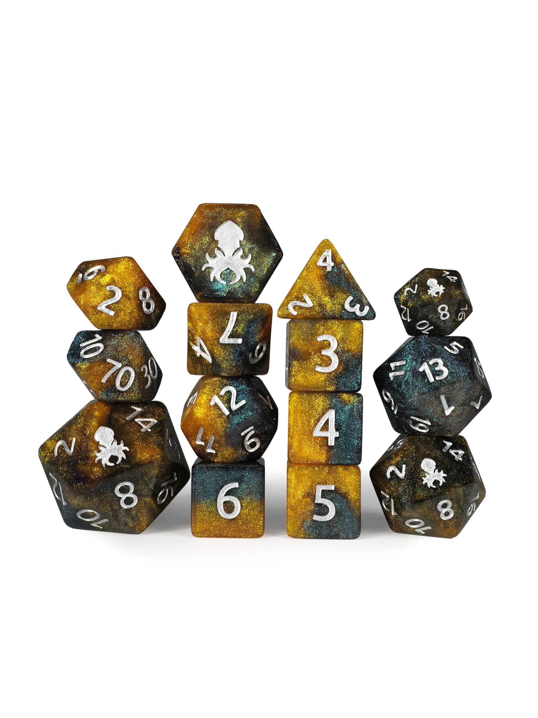 Amazon.com: Kraken Dice Topaz White Magick 14pc Dice Set Inked in ...