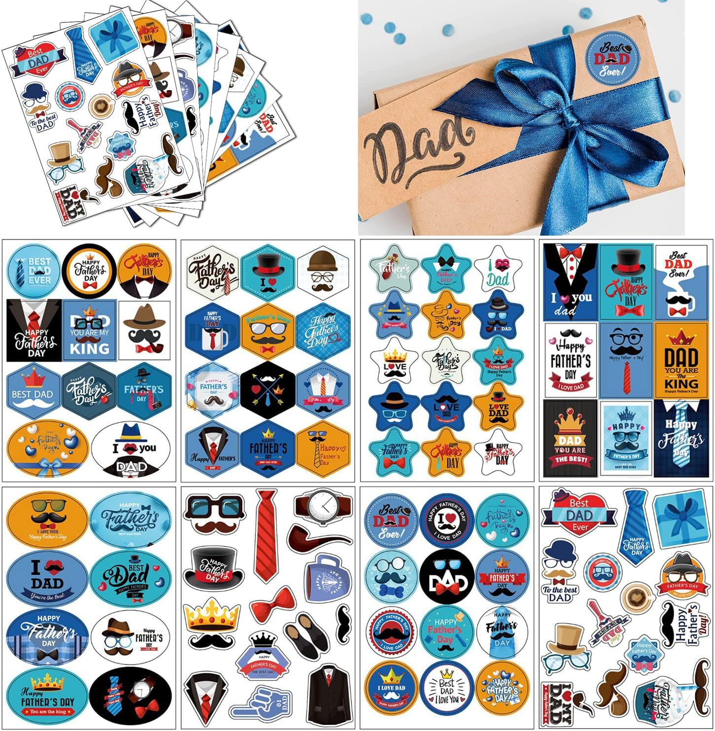 Amazon.com: 120PCS Fathers Day Stickers Envelope Seal Stickers Hat ...