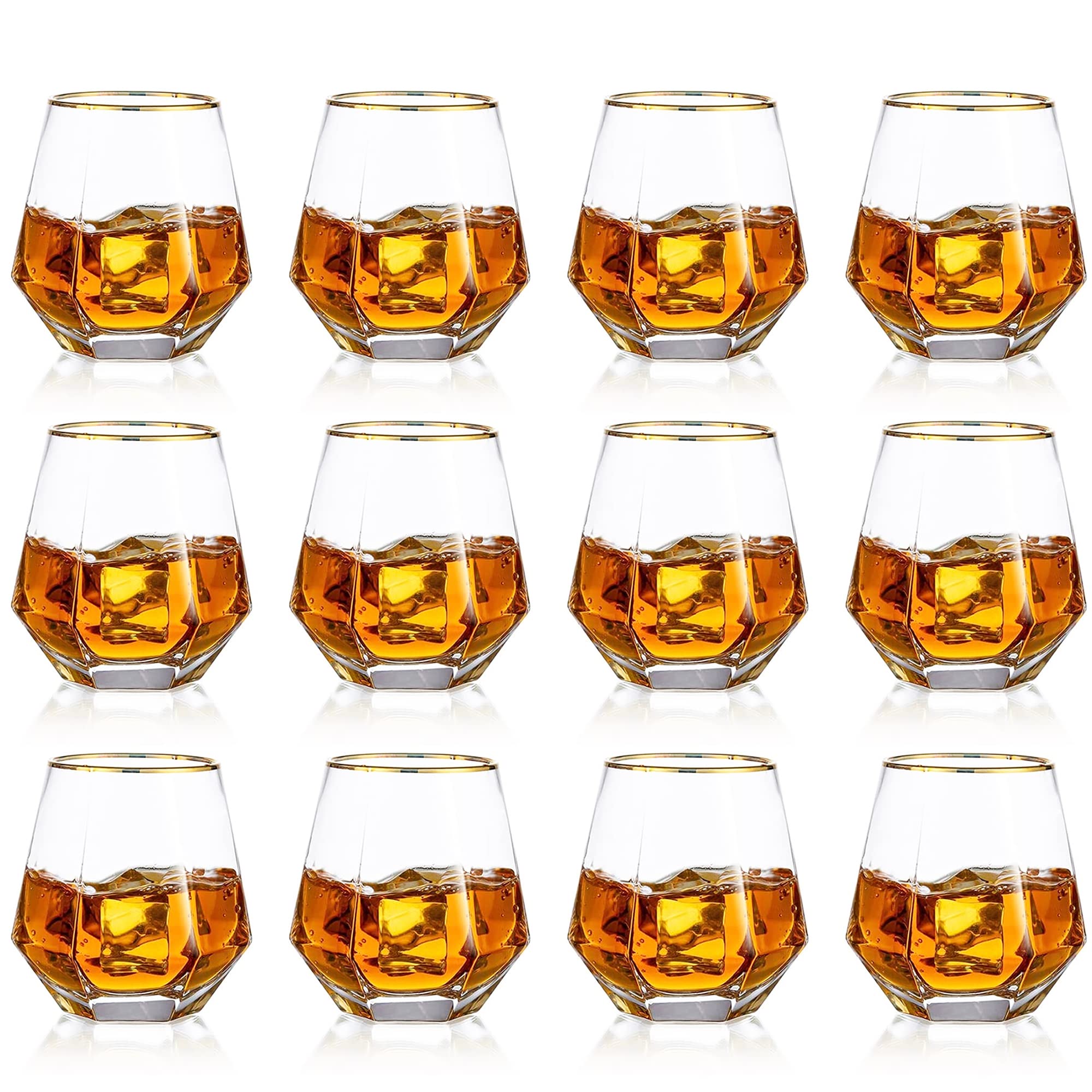 Snapklik.com : Gold Rim Whiskey Glasses 8 Pcs Diamond Geometric Tilted ...