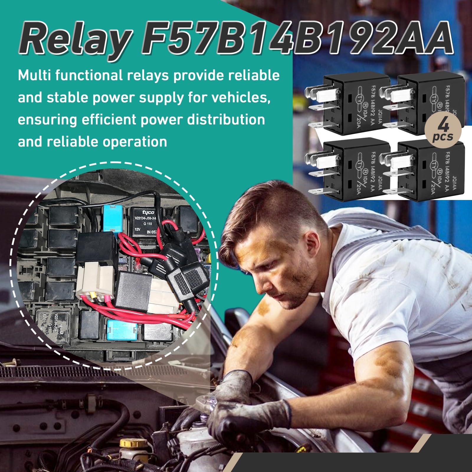 Snapklik.com : 4 Packs F57B14B192AA Relay-5 Pins 10A/20A 12VDC