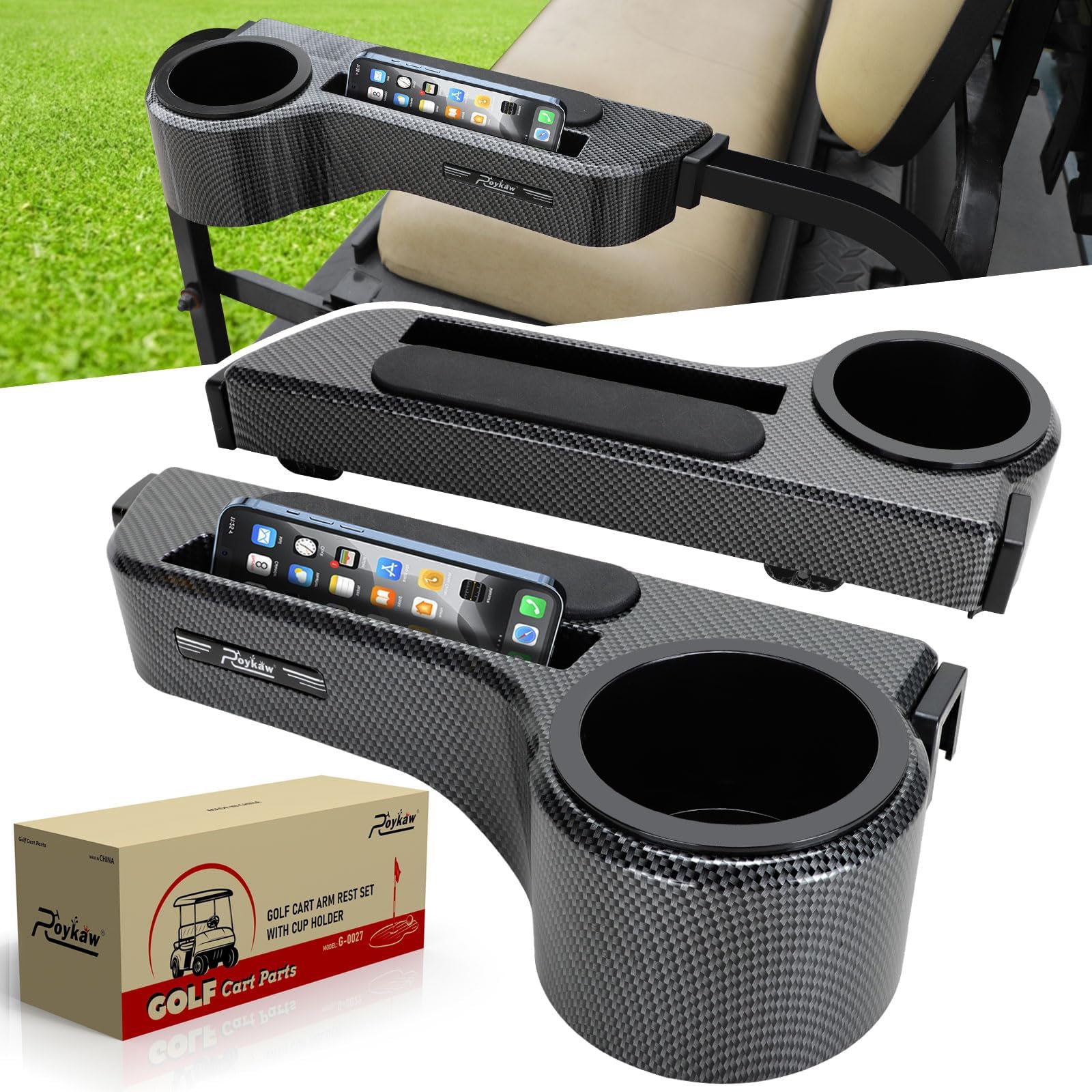 Roykaw Golf Cart Armrest with Cup Holder/Rear Seat Arm Rests Fit for ...