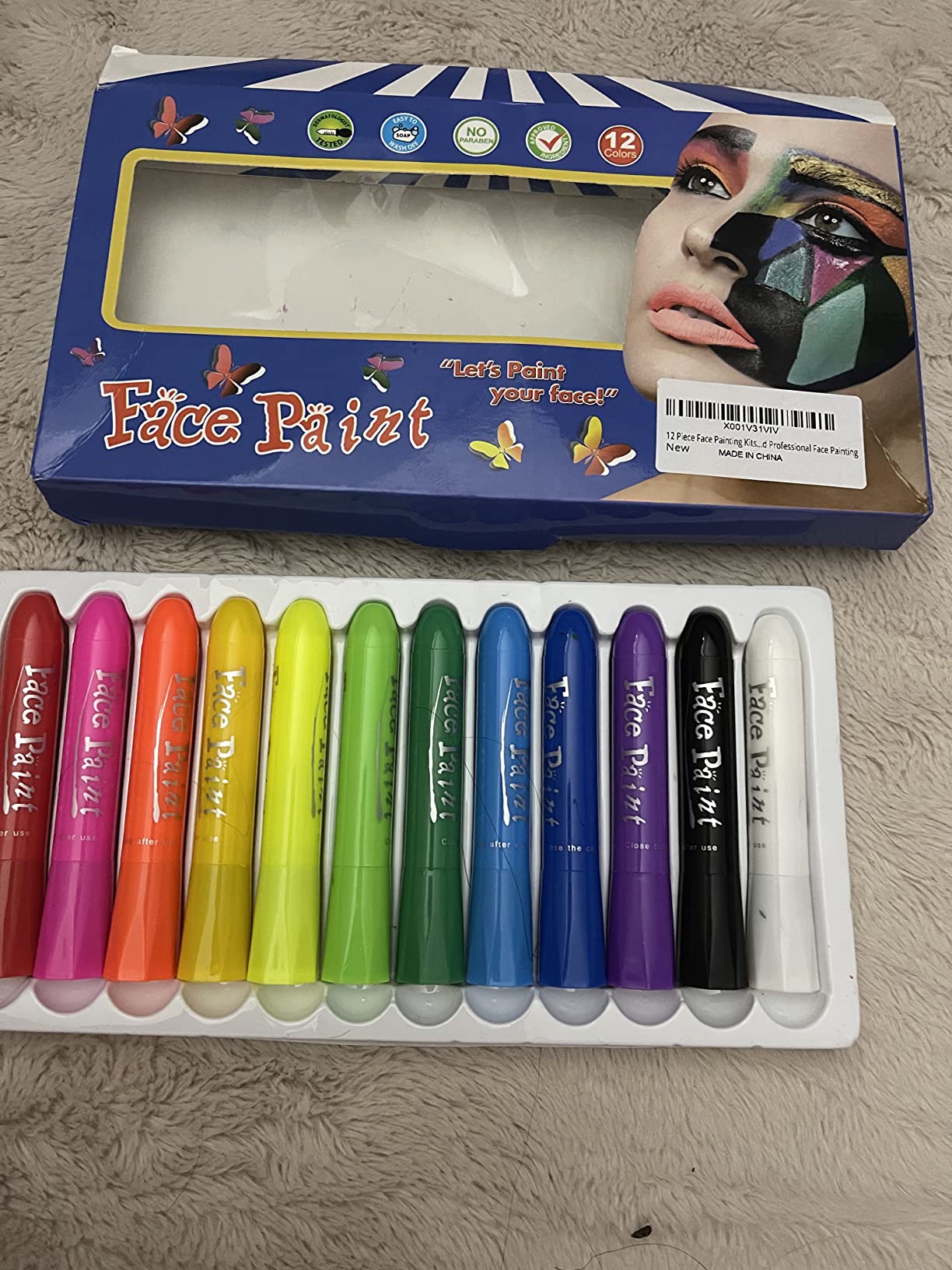 12 Piece Face Painting Kits and Washable Face Paints for Kids Body ...