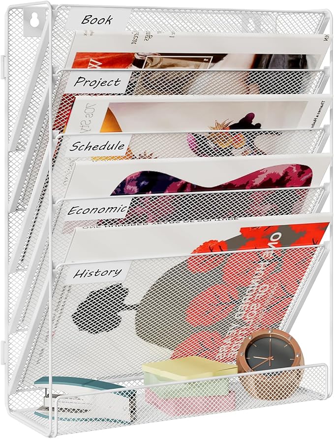 TQVAI 6 Tier Mesh Wall File Organiser A4 Paper Storage Wall Mounted ...