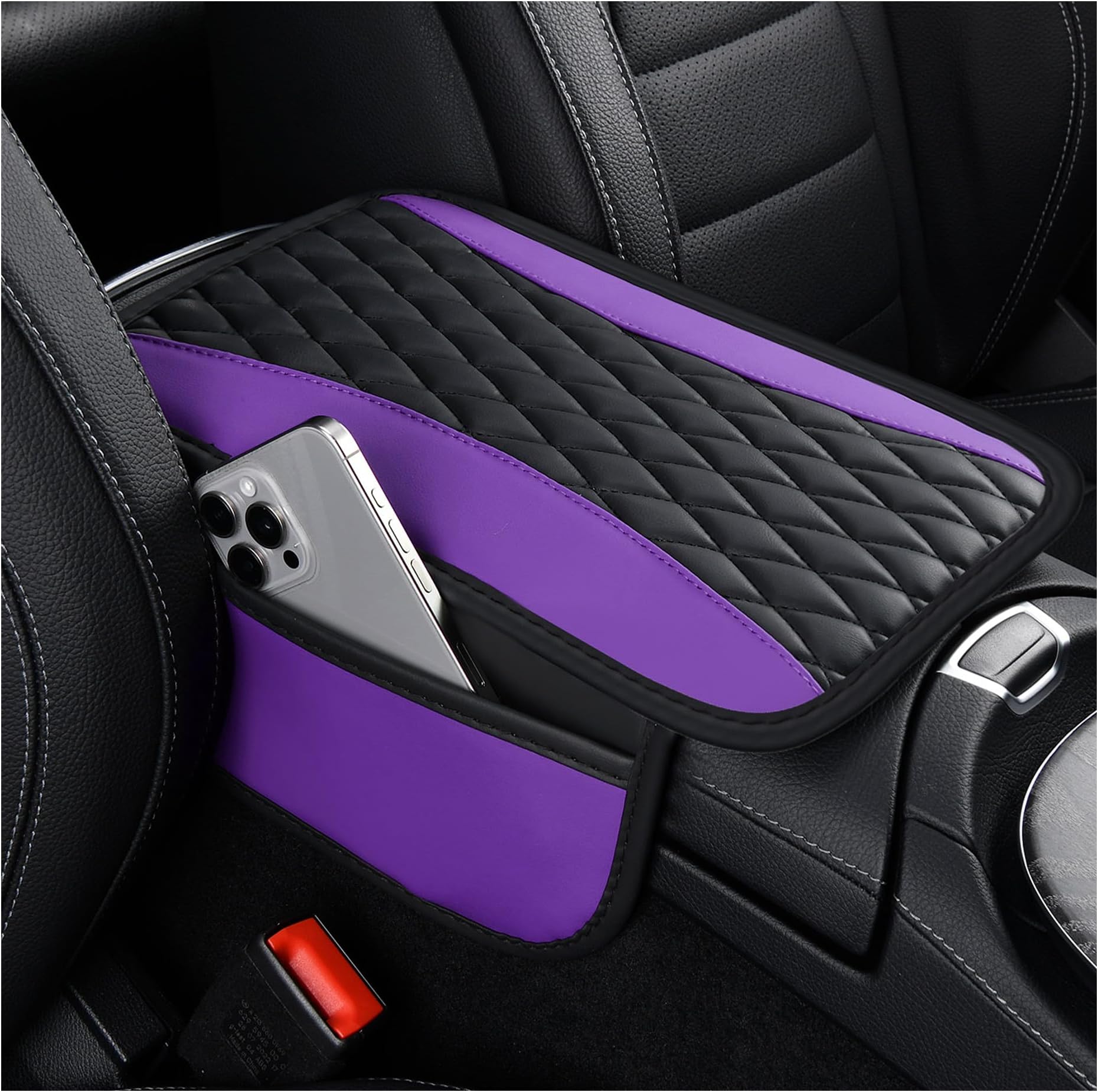 Amazon.com: SSNNUU Leather Car Center Console Cover with Side Pockets ...