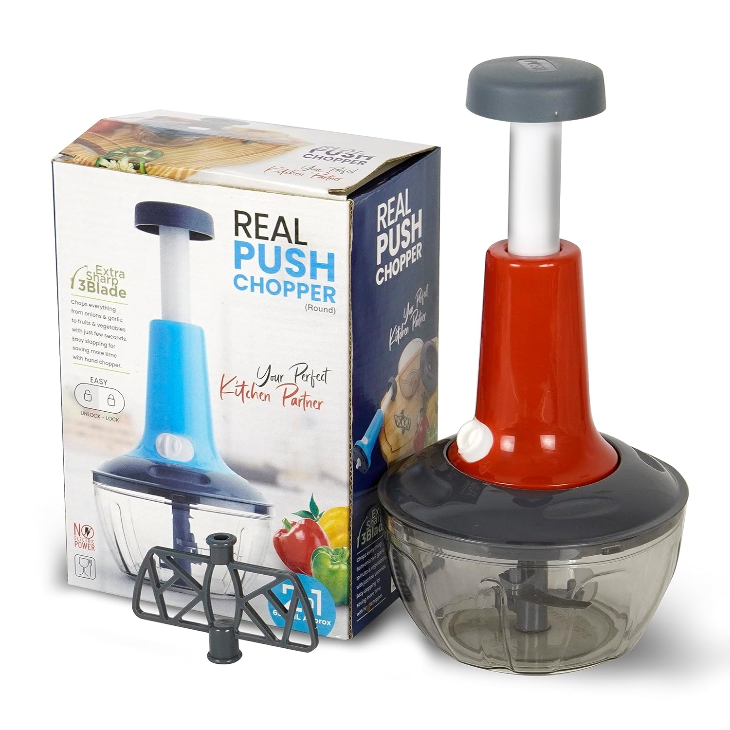 Tizer Food Chopper 650ml, 2 in 1 Quick & Easy 3 Blade Manual Hand-Press ...