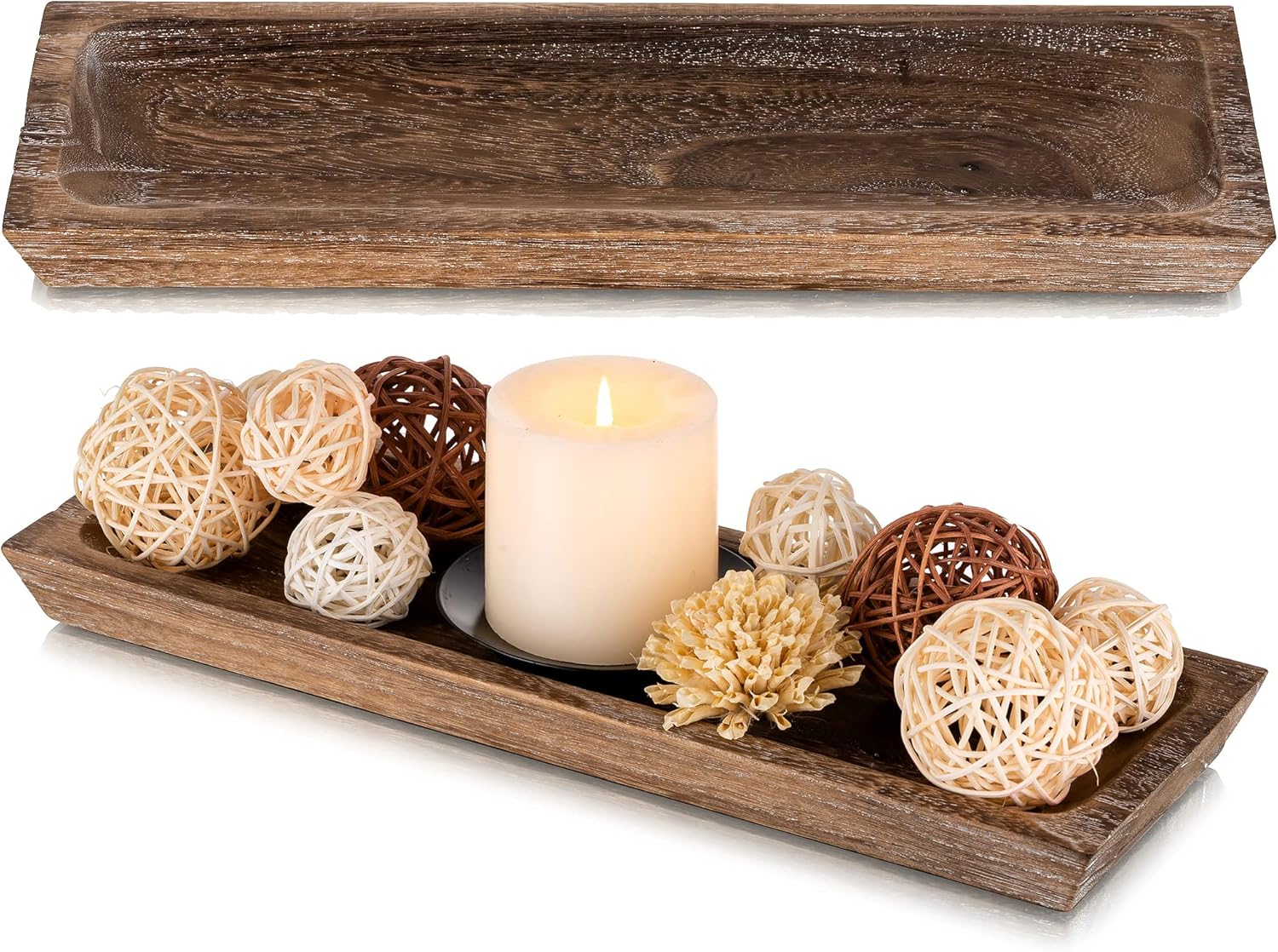 Amazon.com: Hanobe Wooden Tray for Candle Decorative: Set of 2 Wood ...