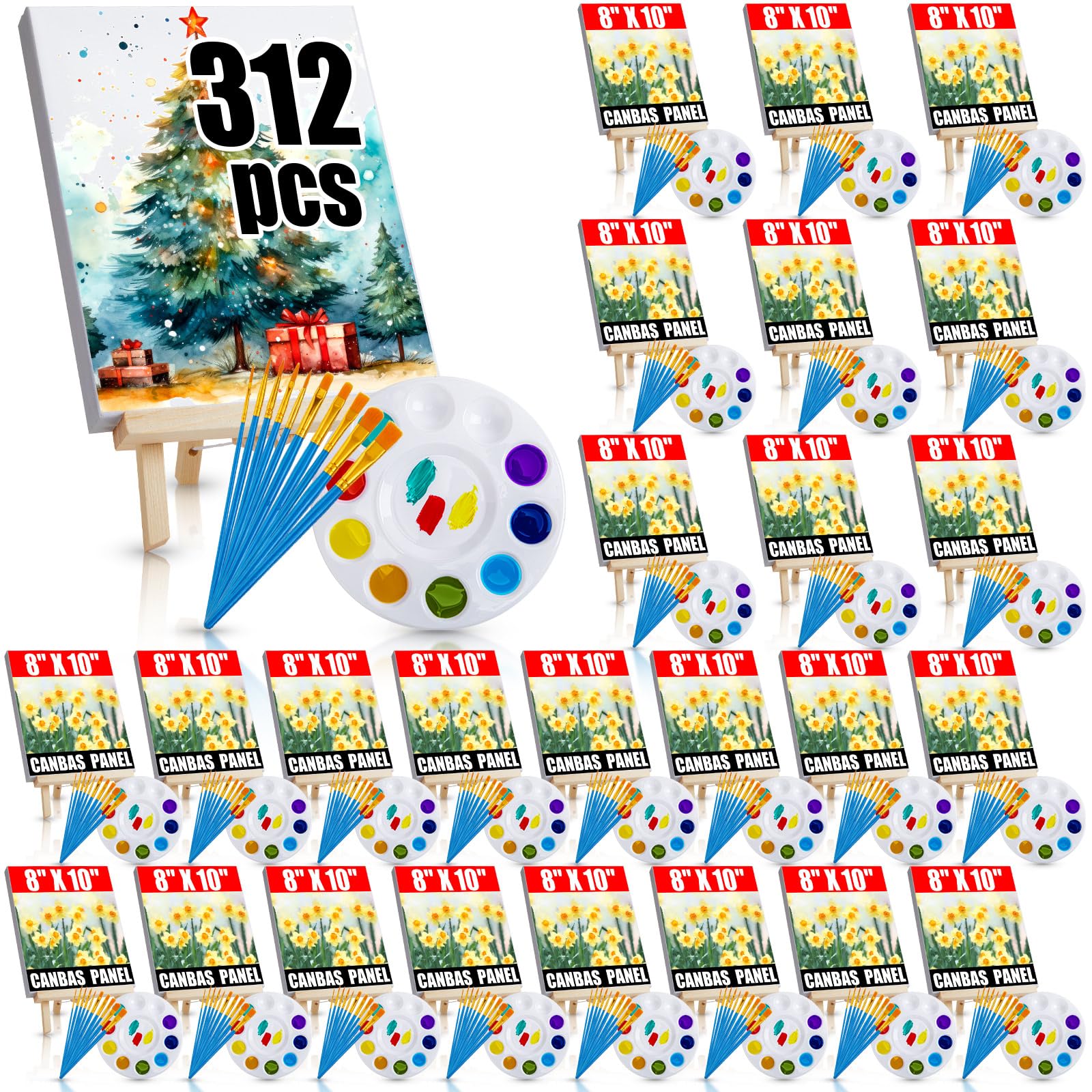 Amazon.com: Geyee 24 Set Canvas with Easel Set, Canvas Painting Kit ...