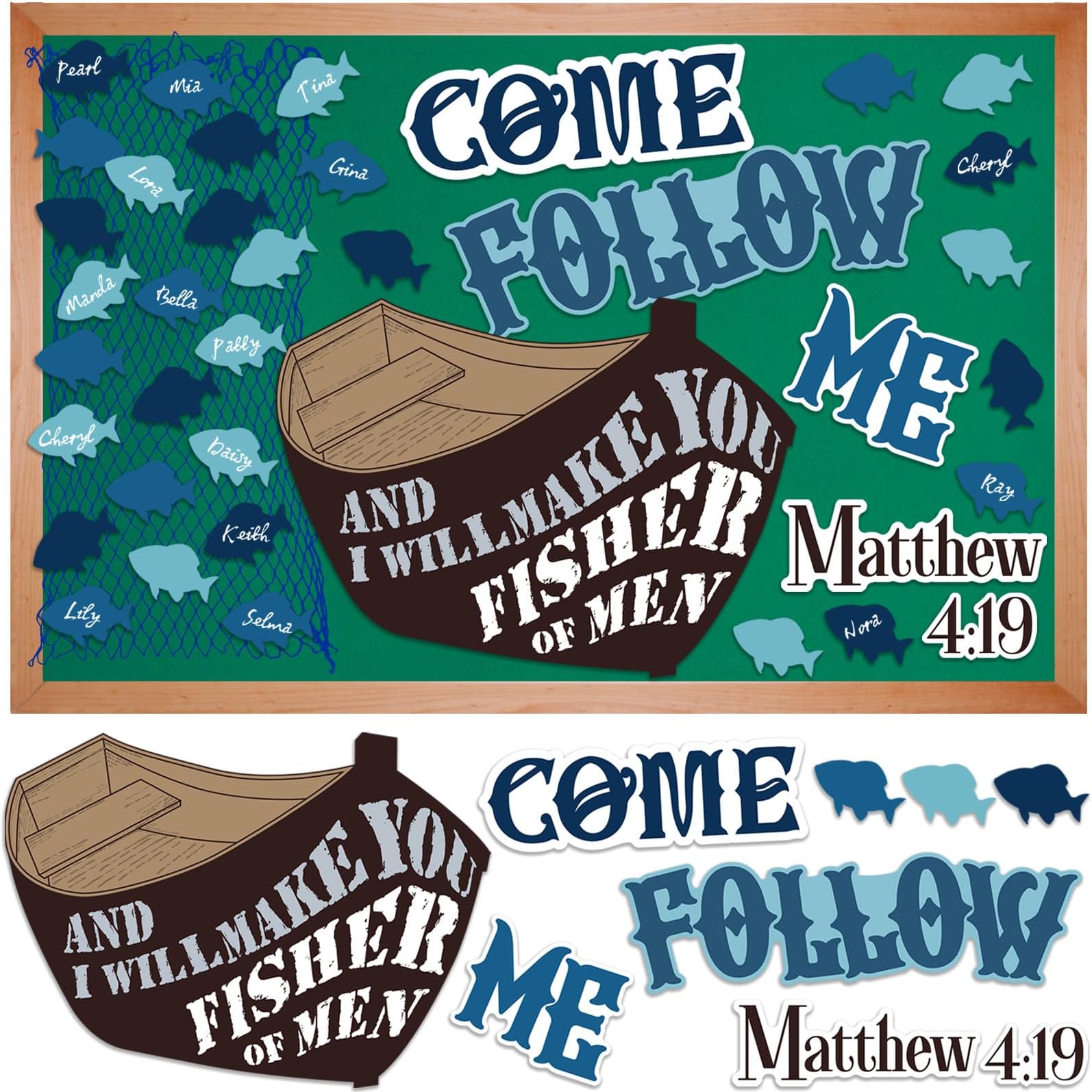 Amazon.com : Dunzoom 66 Pcs Fishers of Men Religious Bulletin Board Set Fishing Boat Fish Paper ...