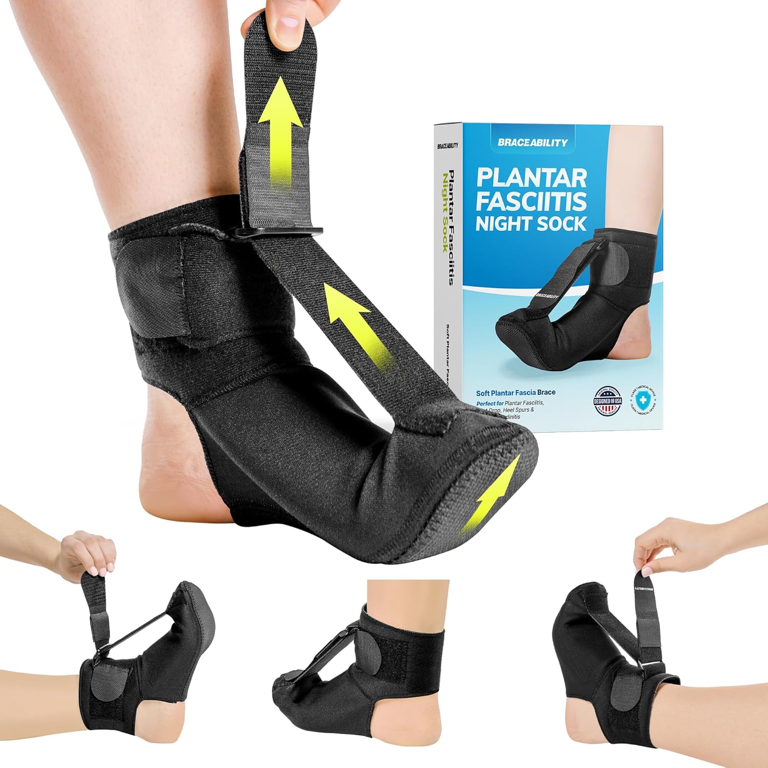 Amazon.com: BraceAbility Plantar Fasciitis Night Splint Sock - Soft ...
