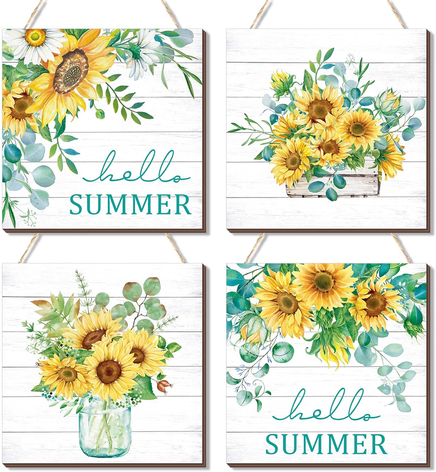 Amazon.com: Purpeak 4 Pcs Summer Home Decor Sunflower Wooden Front Door ...