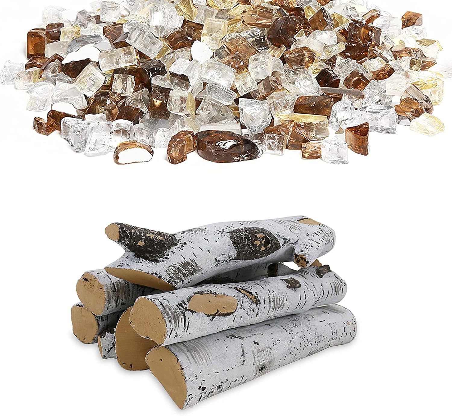 Amazon.com: Hisencn 16" Gas Fireplace Log Set Ceramic White Birch and ...