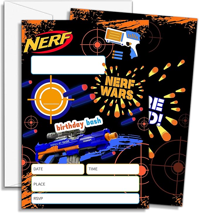 Amazon.com : Birthday Invitations, Dart Gun War Battle Party ...