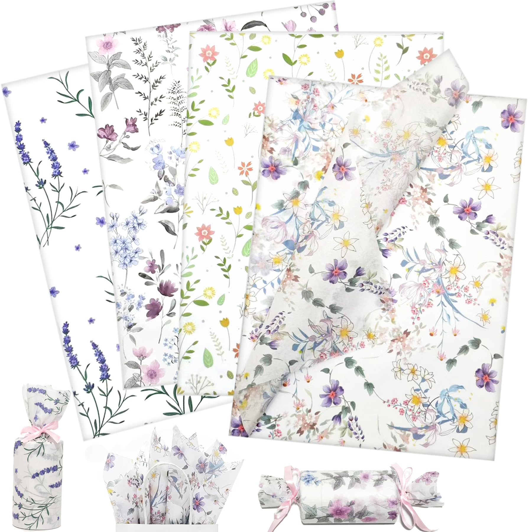 Amazon.com: LIAPAWPAW 60 Sheets Floral Tissue Paper, Vintage Wildflower ...