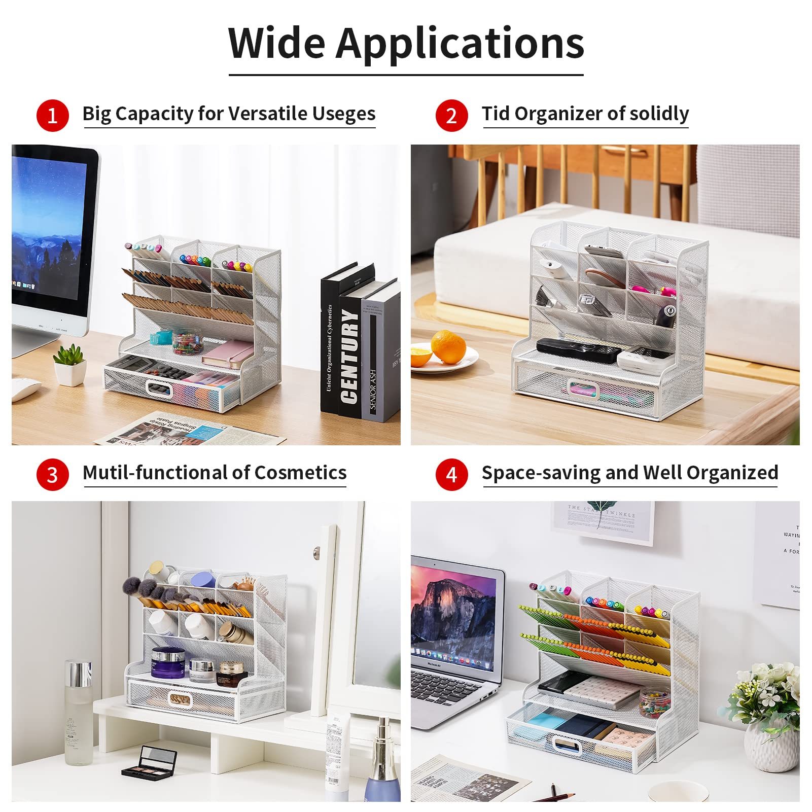 Snapklik.com : Marbrasse Mesh Desk Organizer - Multi-Functional Pen Holder