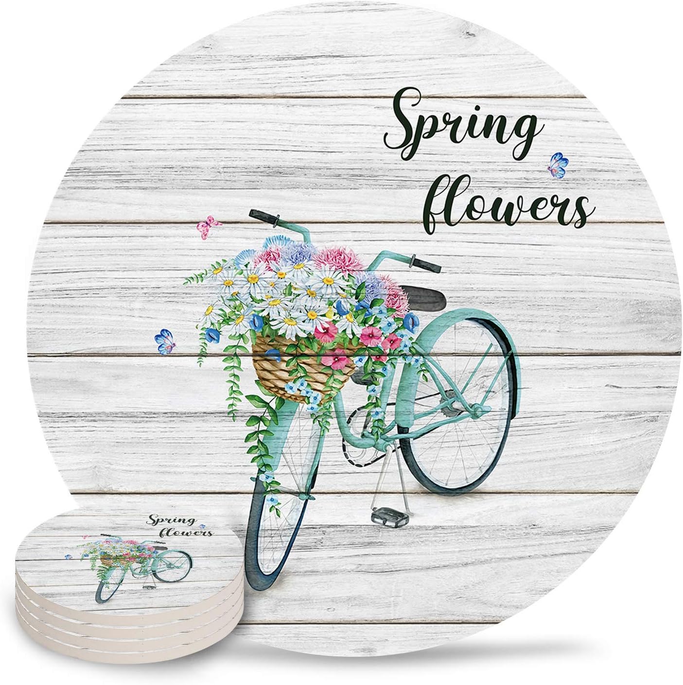 Amazon.com | Set of 4 Spring Floral Coasters for Drinks, Absorbing ...