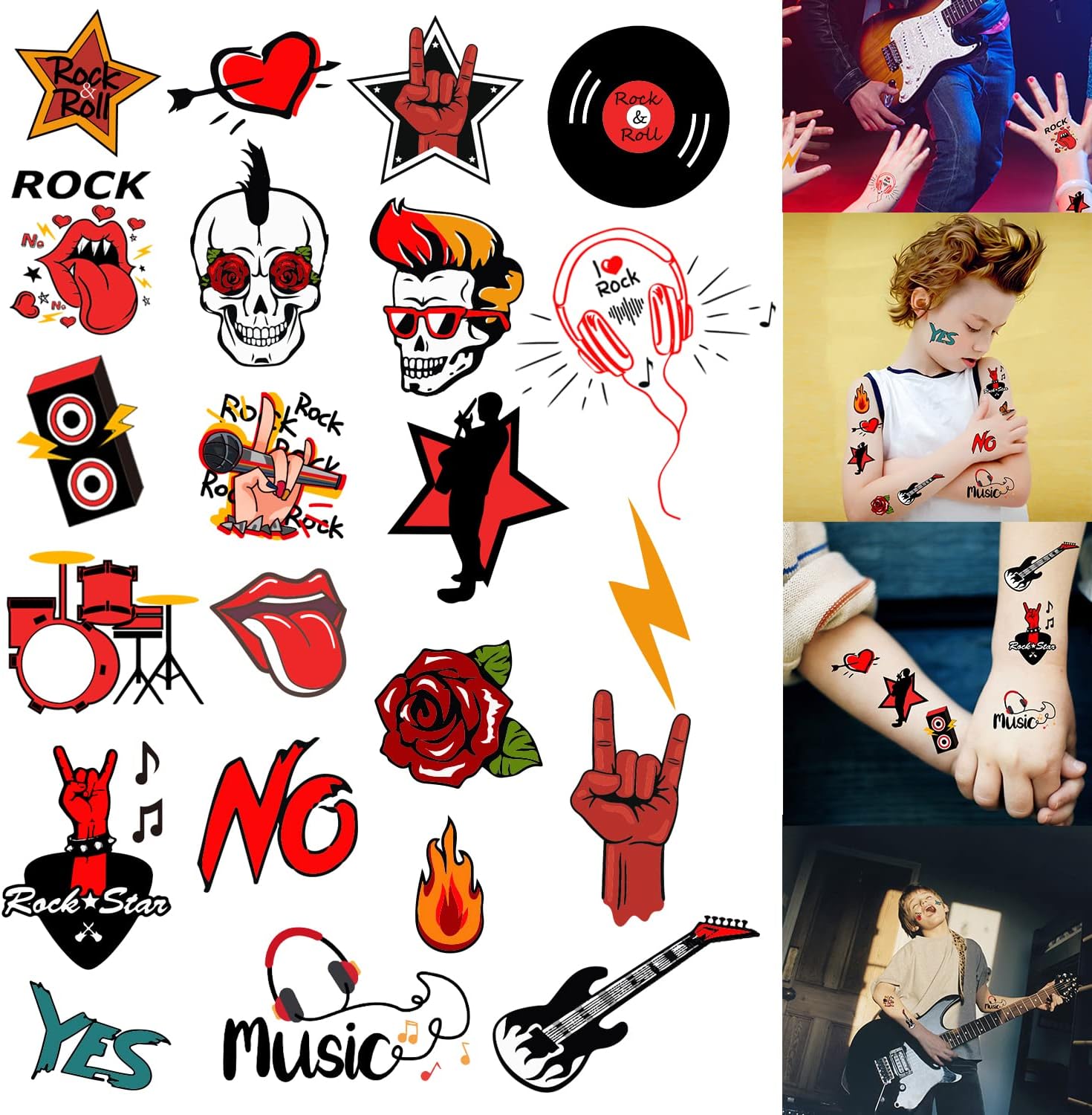 Amazon.com : Rock Star Temporary Tattoos Party Favor Set (50 Rocker ...
