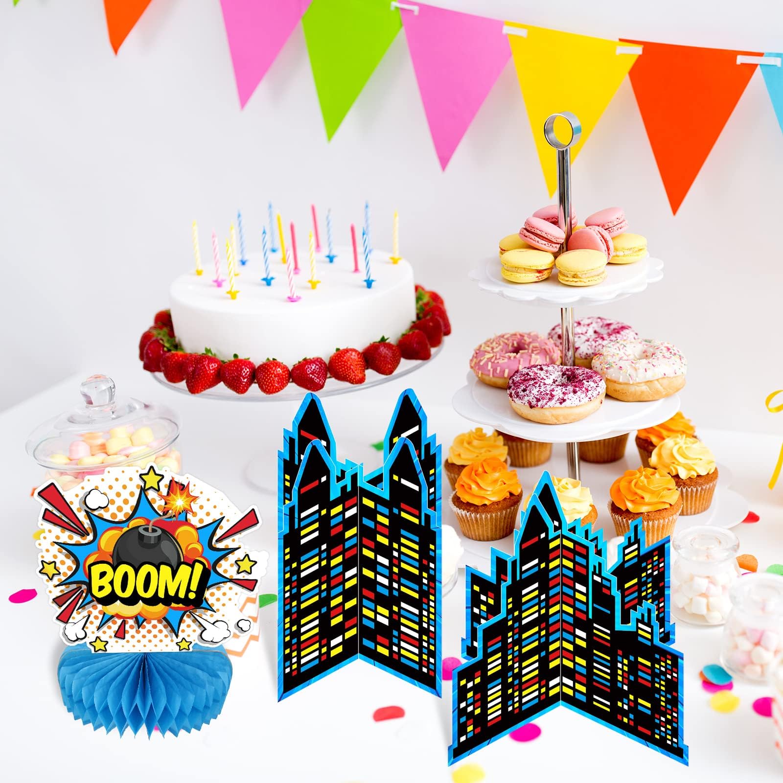 Snapklik.com : Set Of 10 Hero Themed Party Decoration Hero Honeycomb ...
