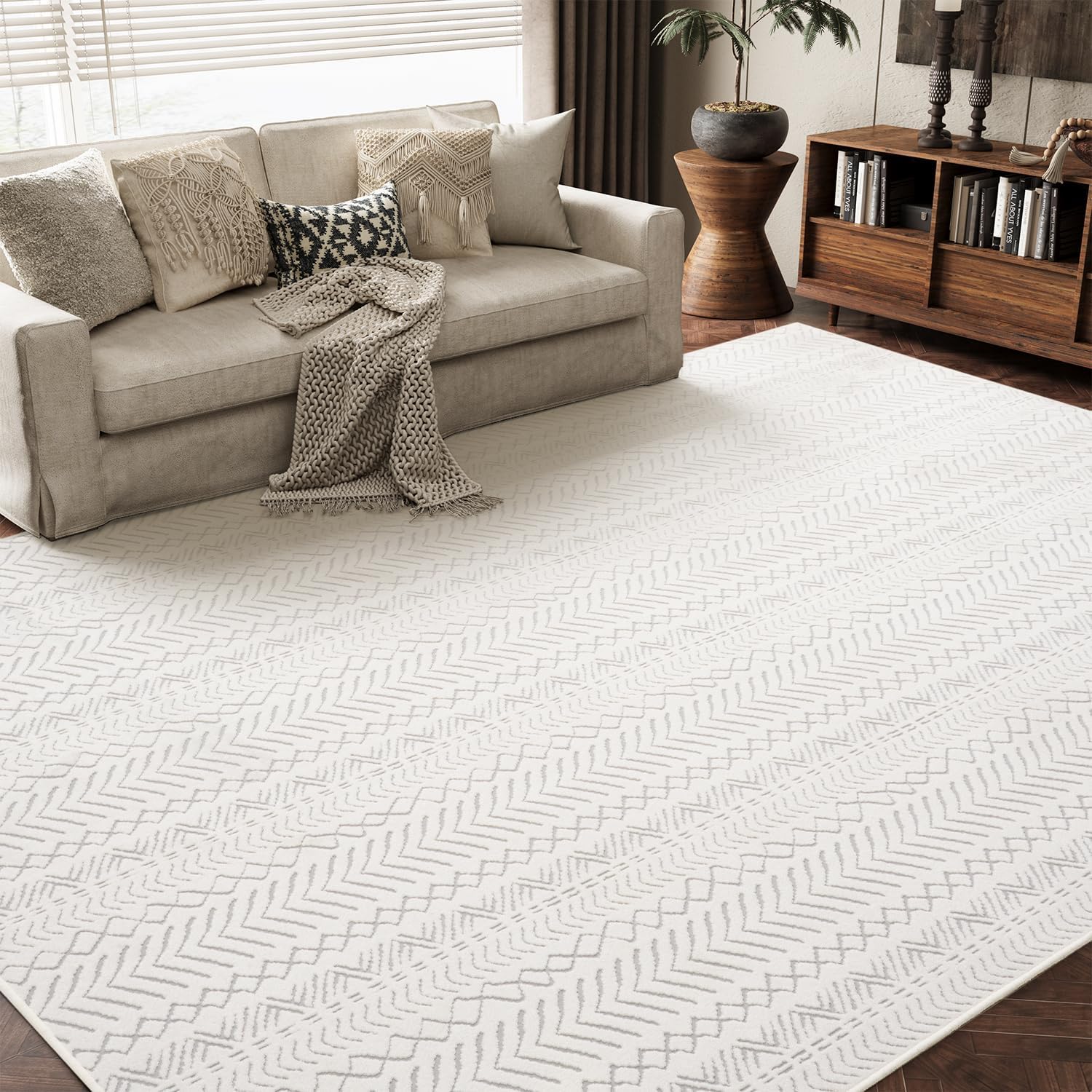 Amazon.com: AMOAMI-Washable Area Rugs 8x10-Boho Cream Rugs for Living ...