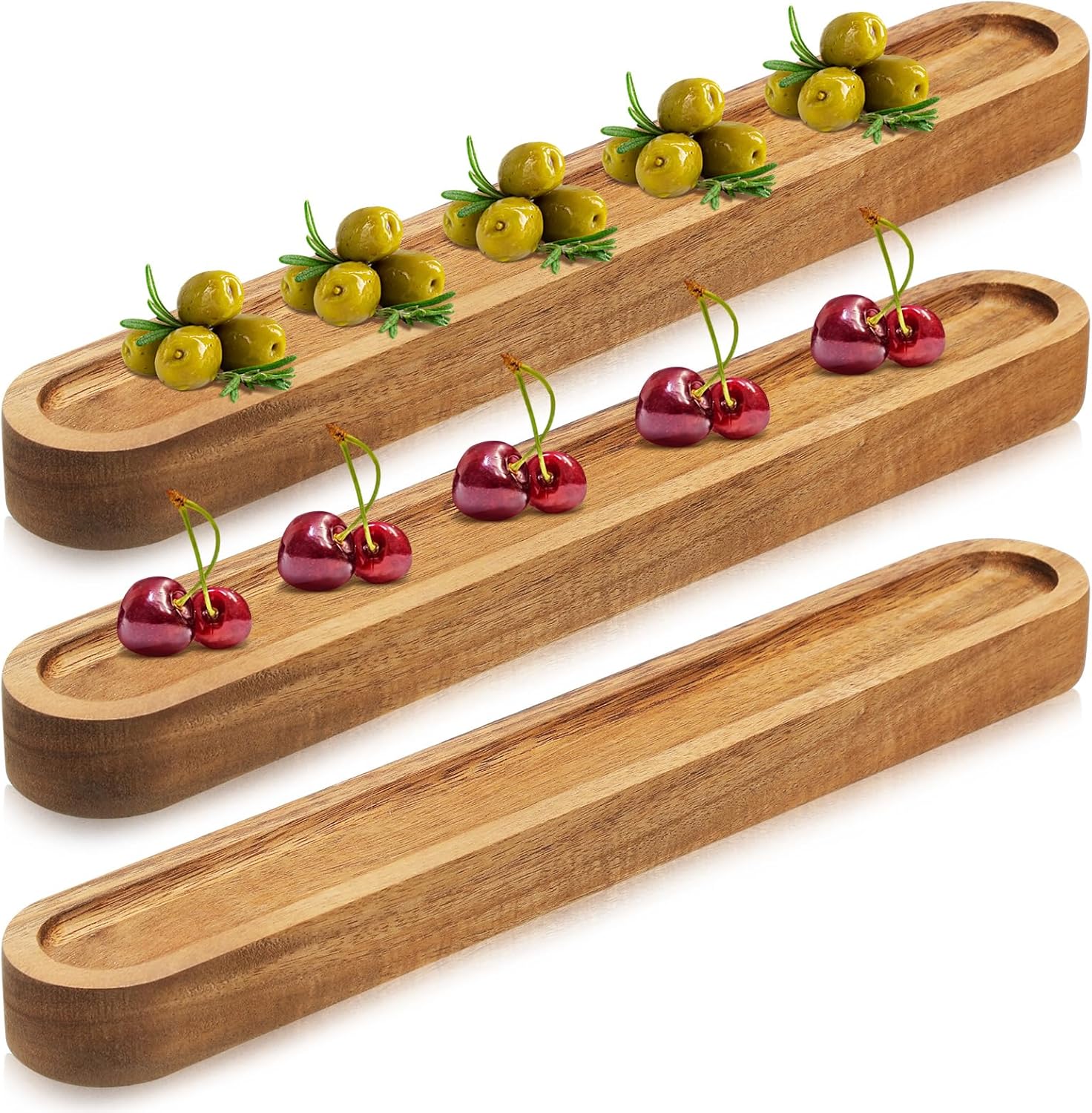 Amazon.com: Baderke 3 Pcs Acacia Wood Long Olive Tray 12'' Wooden Dough ...